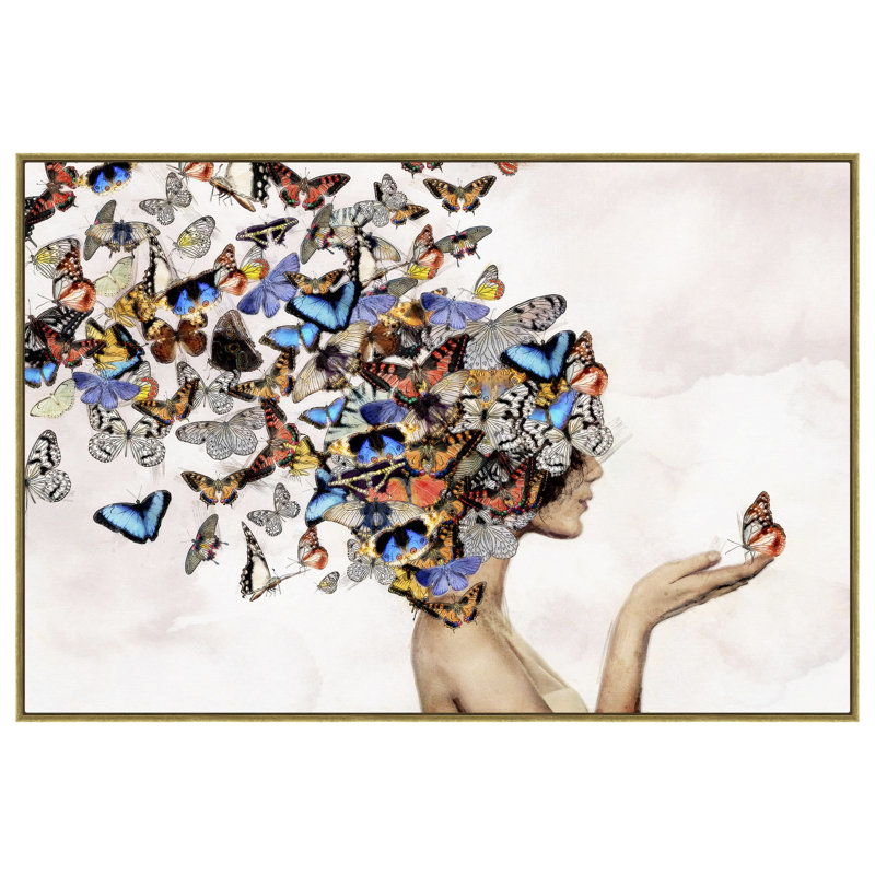 Red Barrel Studio® Baudelio Butterfly Wish Framed Embellished Canvas by ...