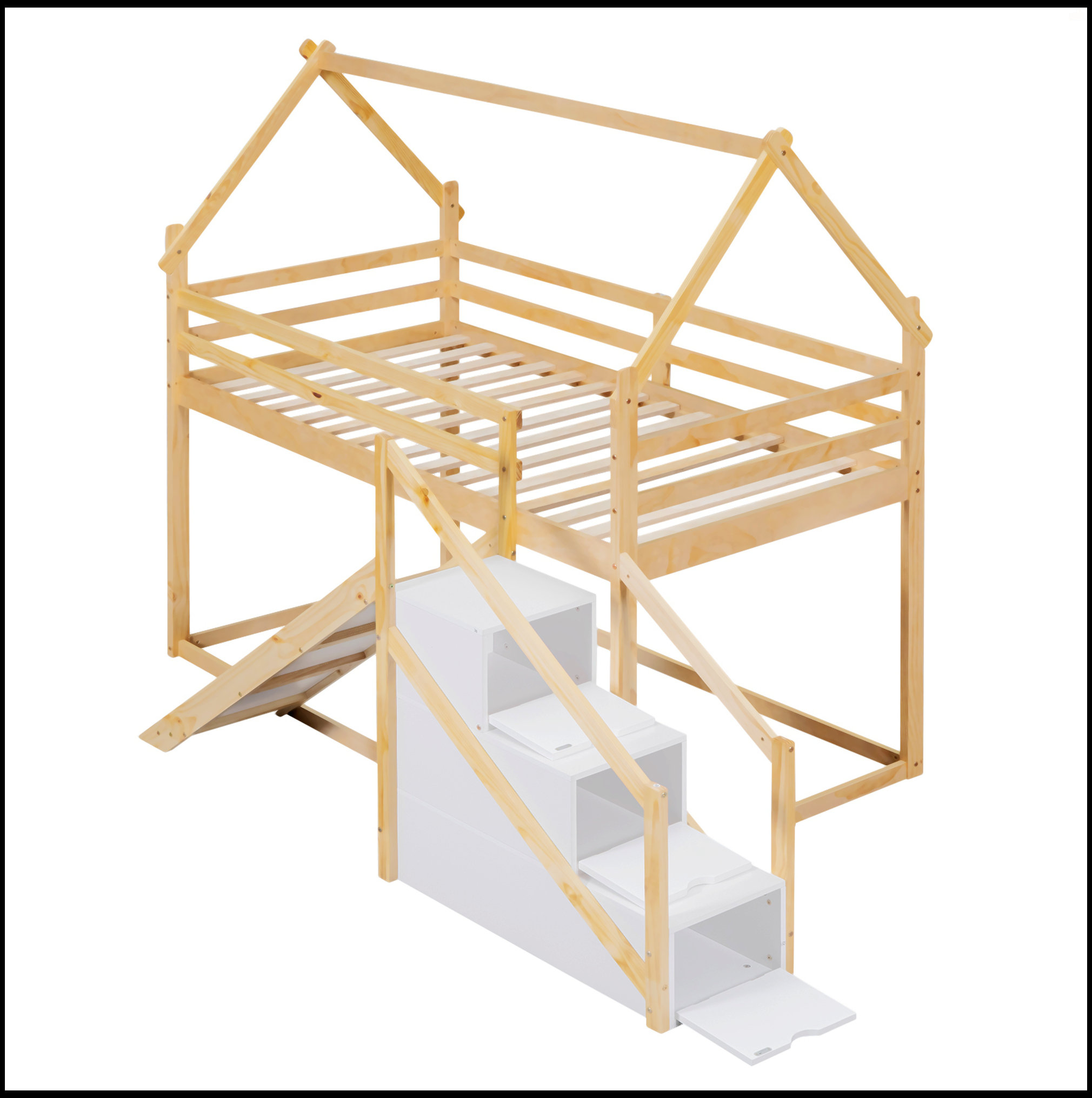 Harper Orchard Twin Over Twin House Loft Or Bunk Bed With Slide And ...