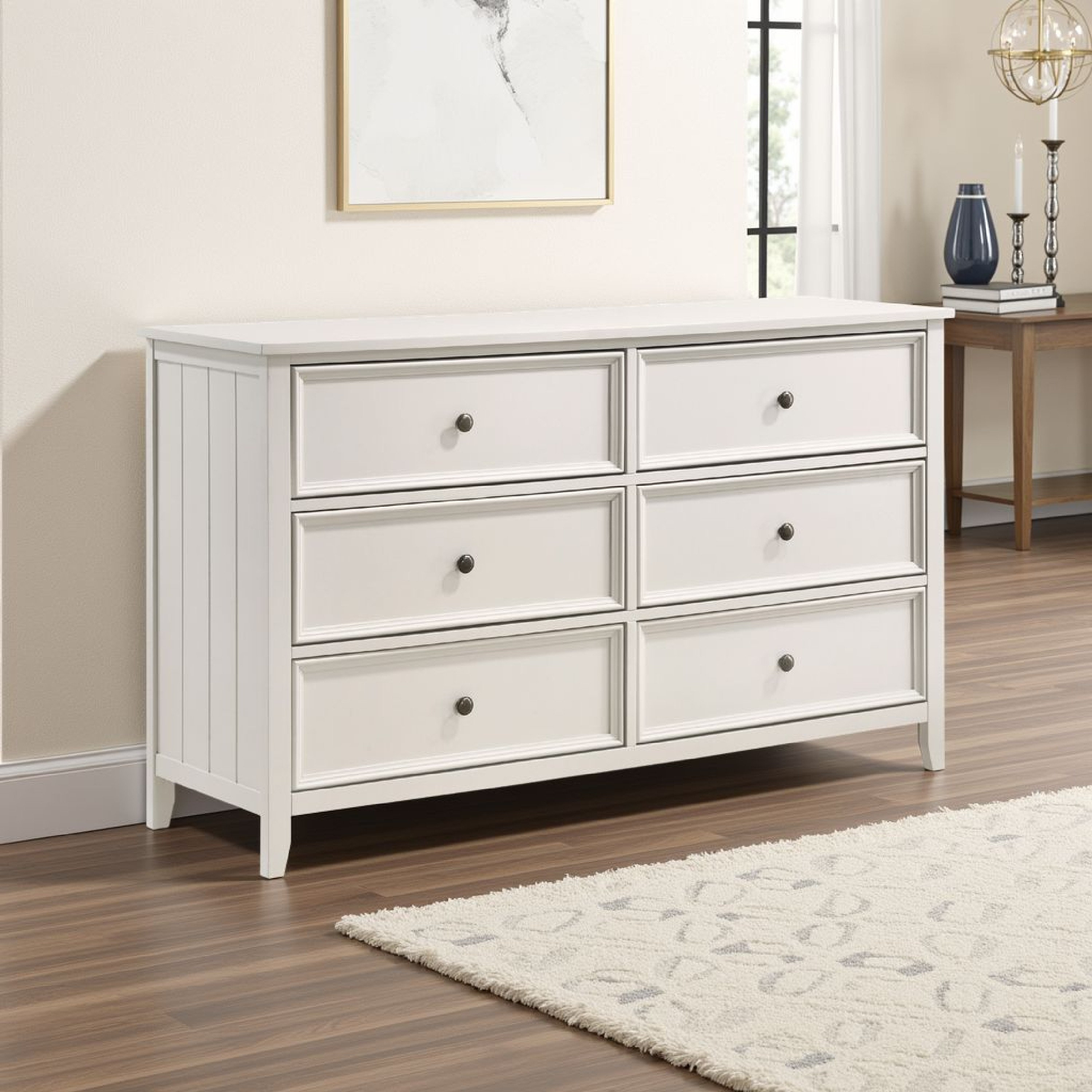 Benjara Etgo 60 Inch Dresser, White Melamine Veneer, 6 Spacious Drawers ...