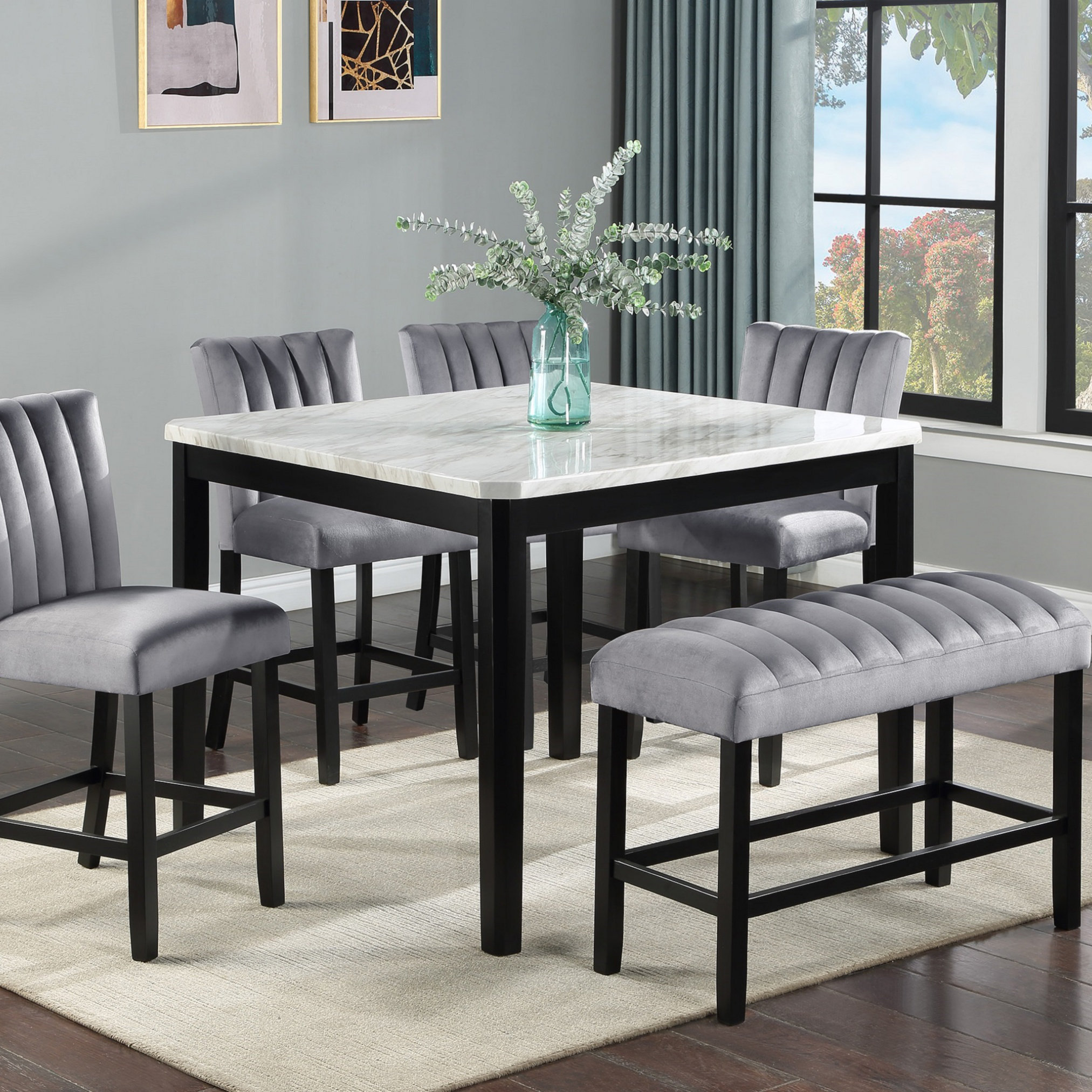 Hokku Designs 6-Piece Contemporary Counter Height Dining Set With Faux ...