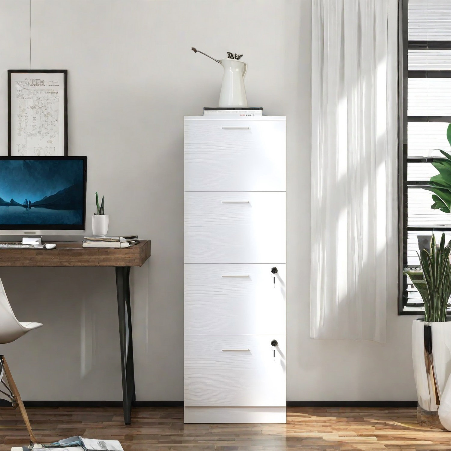 Ebern Designs 16"W 4-Drawer Wood File Cabinet With Lock | Wayfair