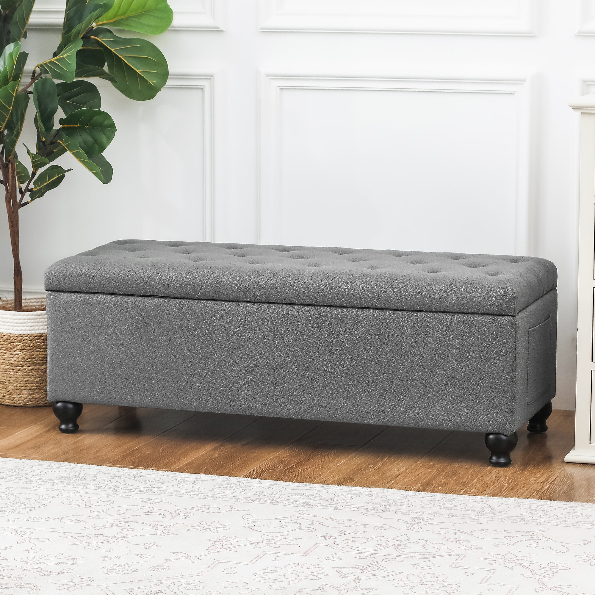 Charlton Home 46 Inches Upholstered Tufted Storage Ottoman Bench ...