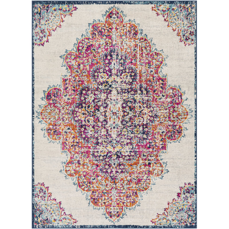 Langley Street Fleeman Performance Navy/Pink Rug & Reviews | Wayfair