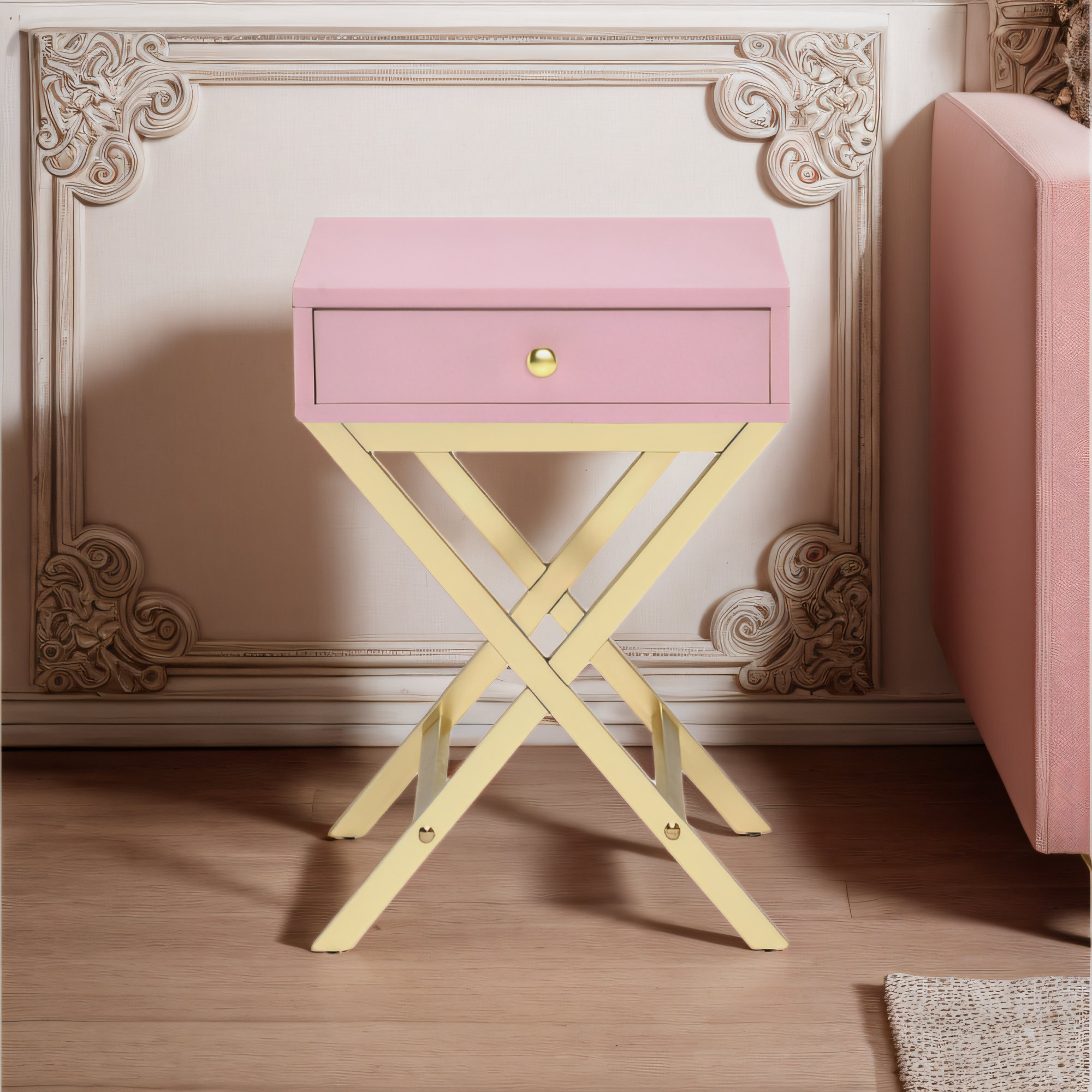 Mercer41 Coleen Side Table, Cross Leg Accent Table With 1 Drawer For ...