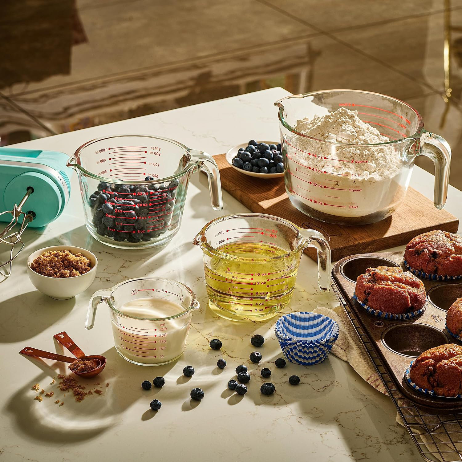 Toledo Bath & Kitchen Set Of 3 Glass Measuring Cups With Measuring ...