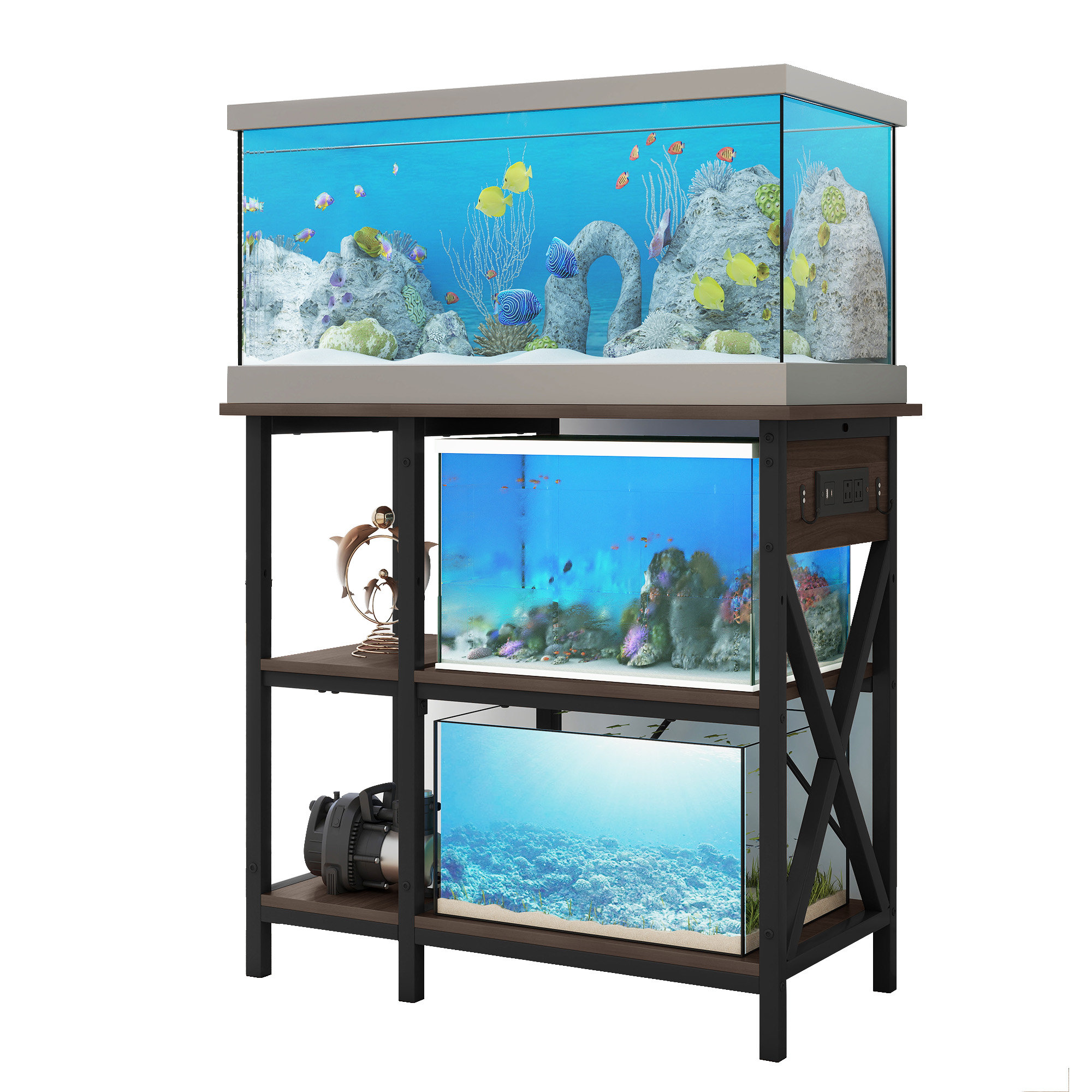 17 Stories 3-Tier 10-37 Gallon Metal Aquarium Stand Fish Tank Stand ...