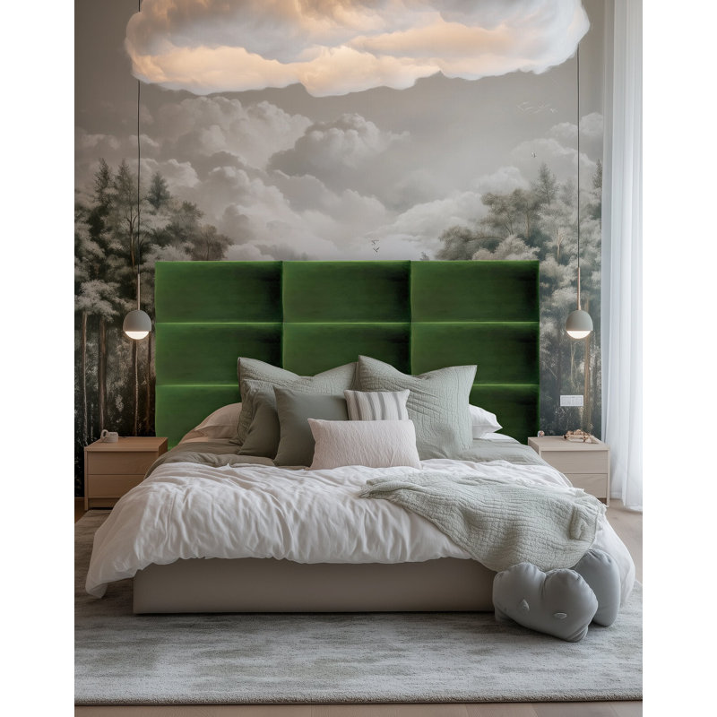 Latitude Run® Large Square Green Upholstered Wall Panels, SET Of 4 ...