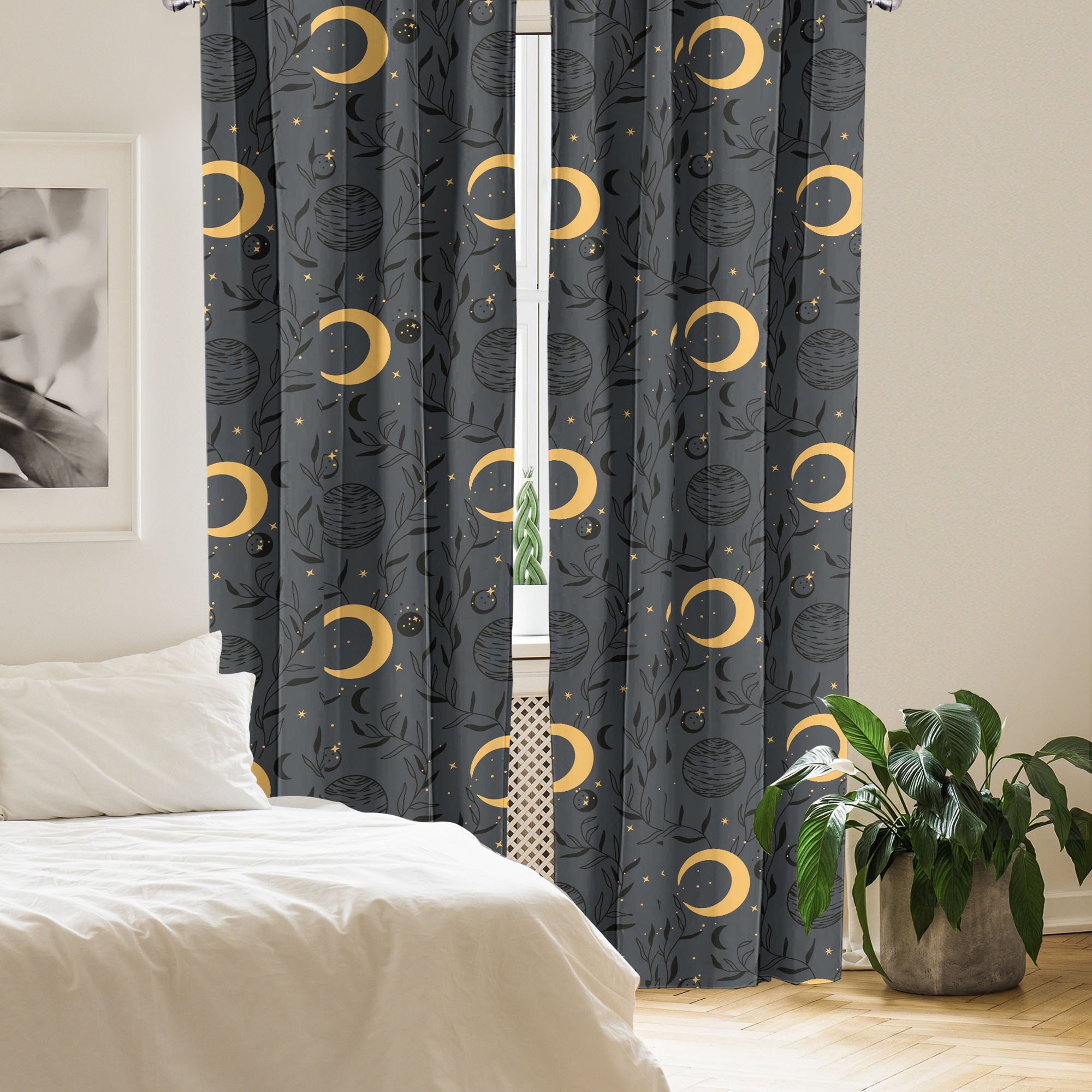 East Urban Home Cosmic Curtains Botanical Space Stars Art Pair 427452 ...