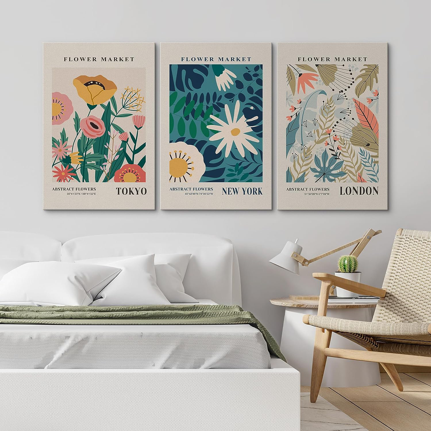 IDEA4WALL Classical Artwork NYC London Colorful Flower Market Abstract ...