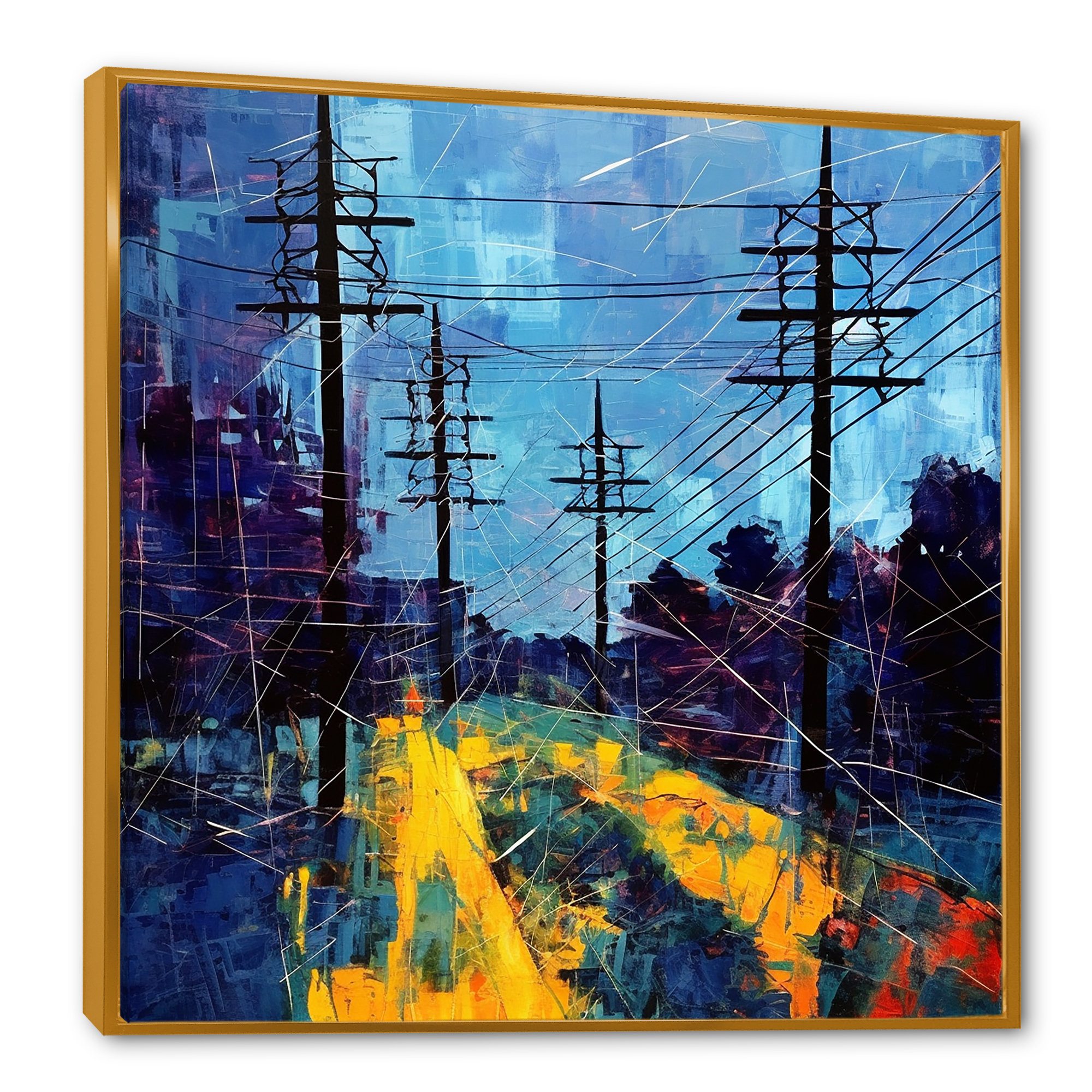 Design Art Indigo Intersection Power Lines Art - Power Lines Canvas ...