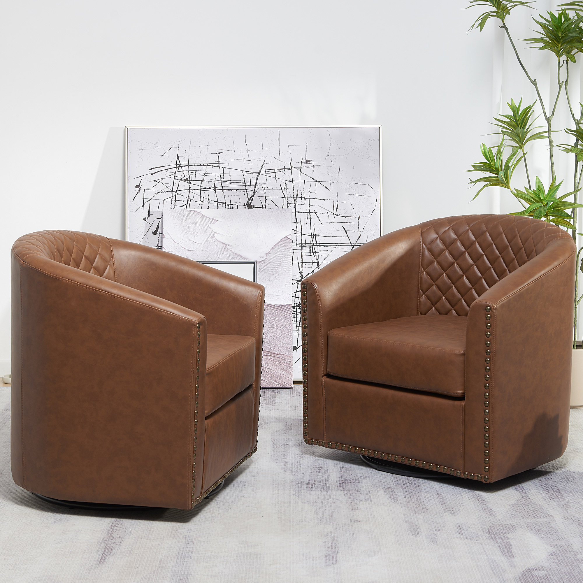 Steelside™ Boney 2- Piece 29" Wide Tufted Faux Leather Barrel Small ...