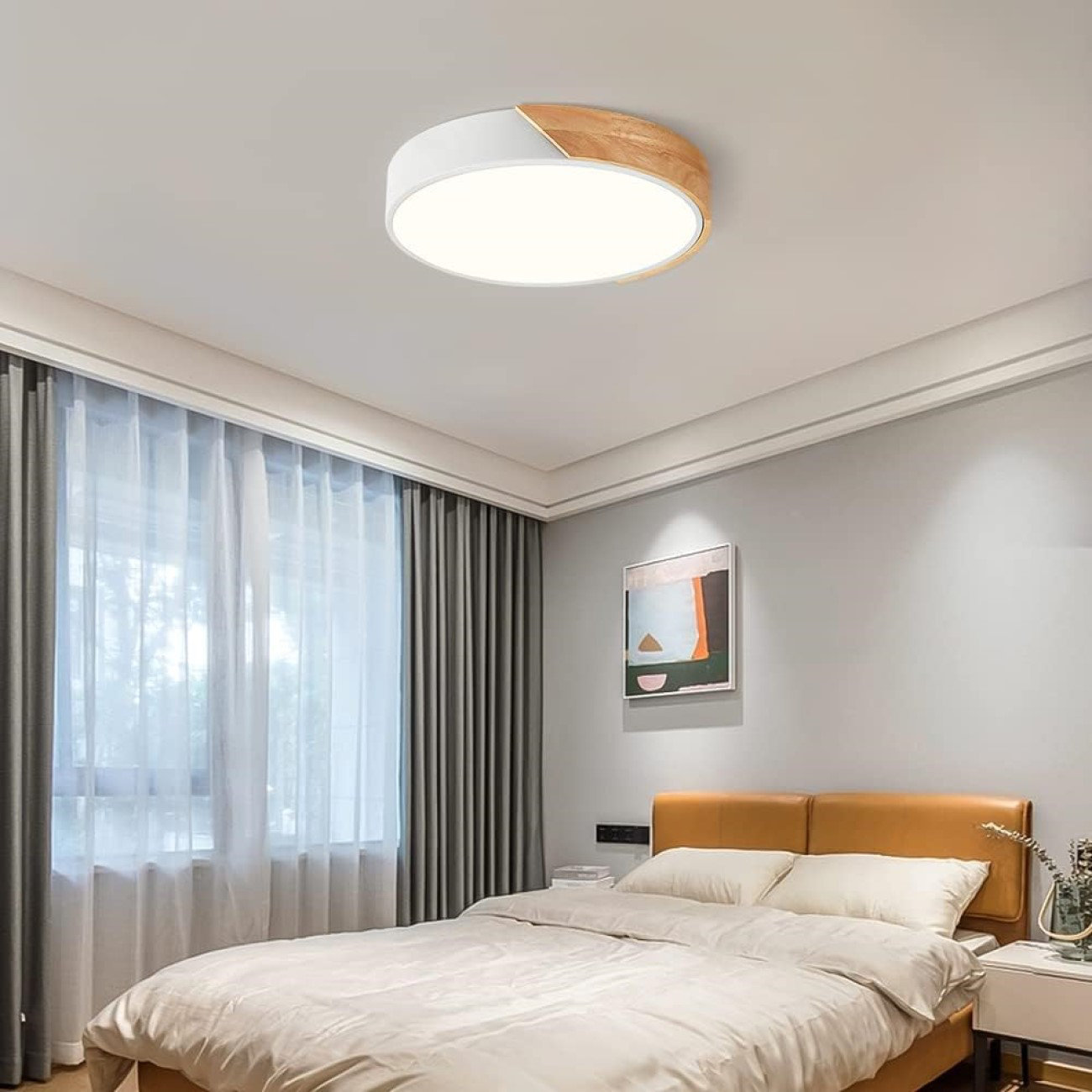 SOLVUR Modern Dimmable LED Ceiling Light Minimalist Wood Style 5CCT ...