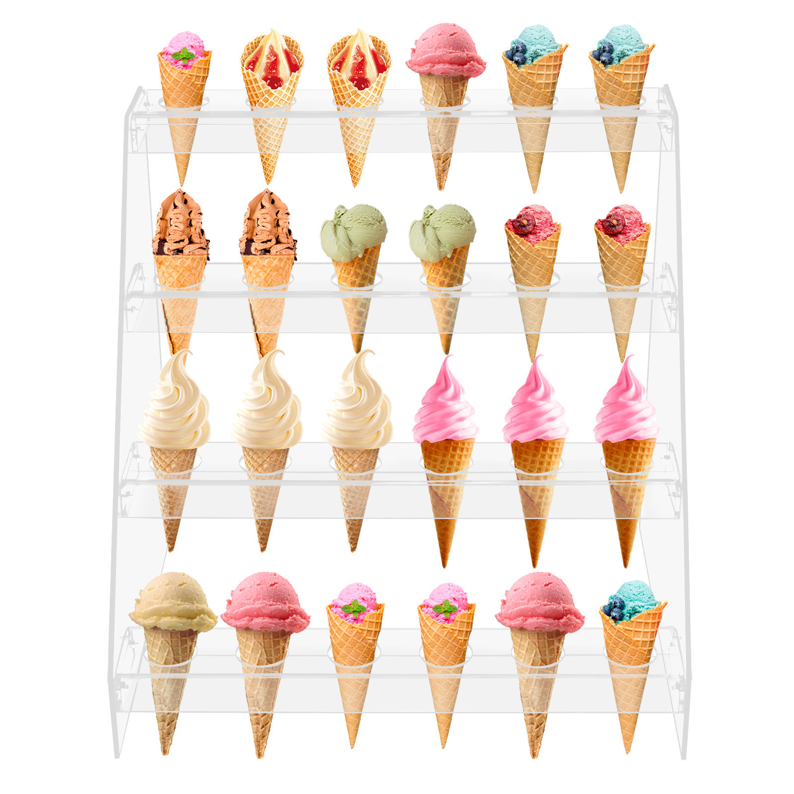 Latitude Run® 4-Tier 24 Display Holes Acrylic Cone Ice Cream Stand ...