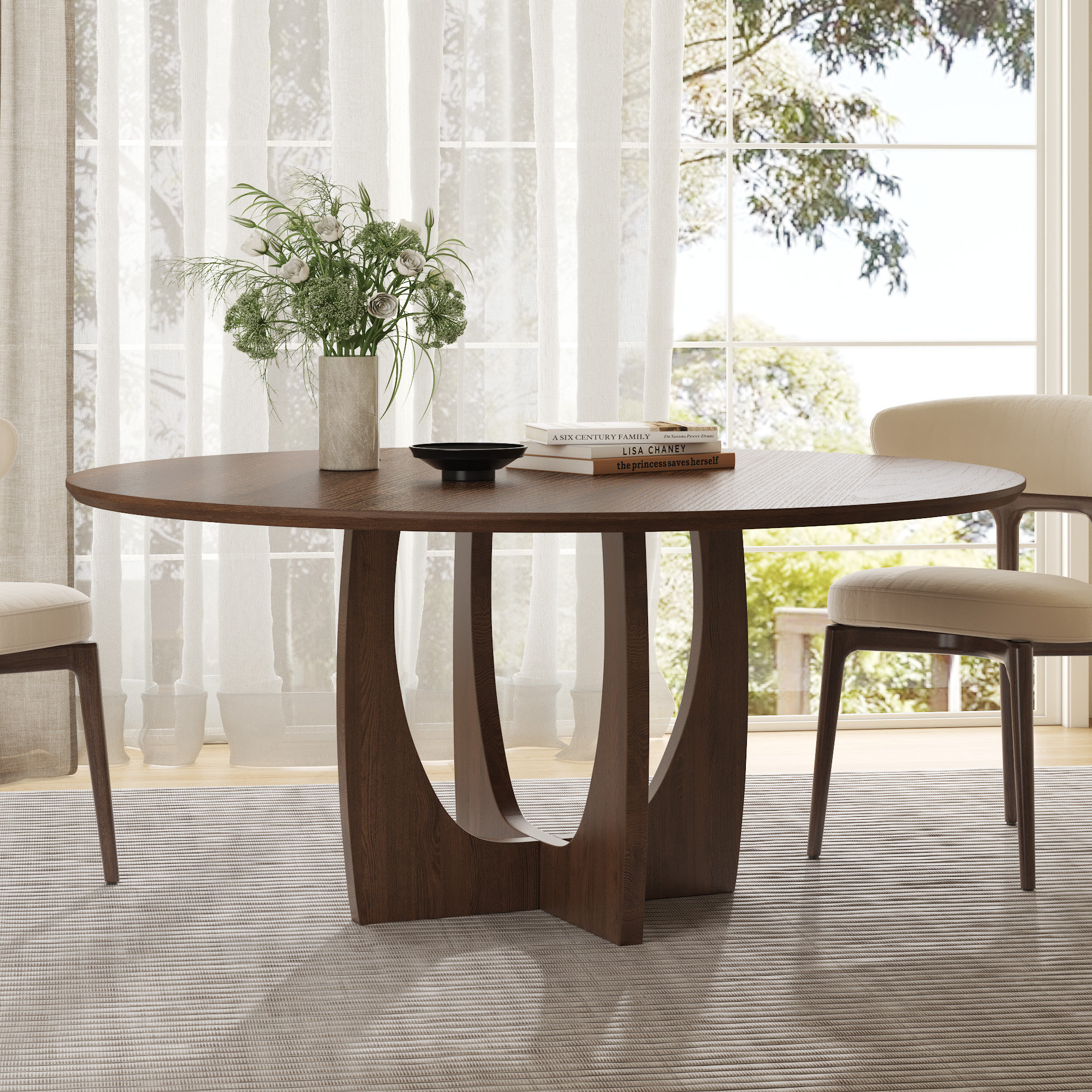 Orren Ellis 60" Cross Legs Soild Wood Dining Table Cross Legs Round ...