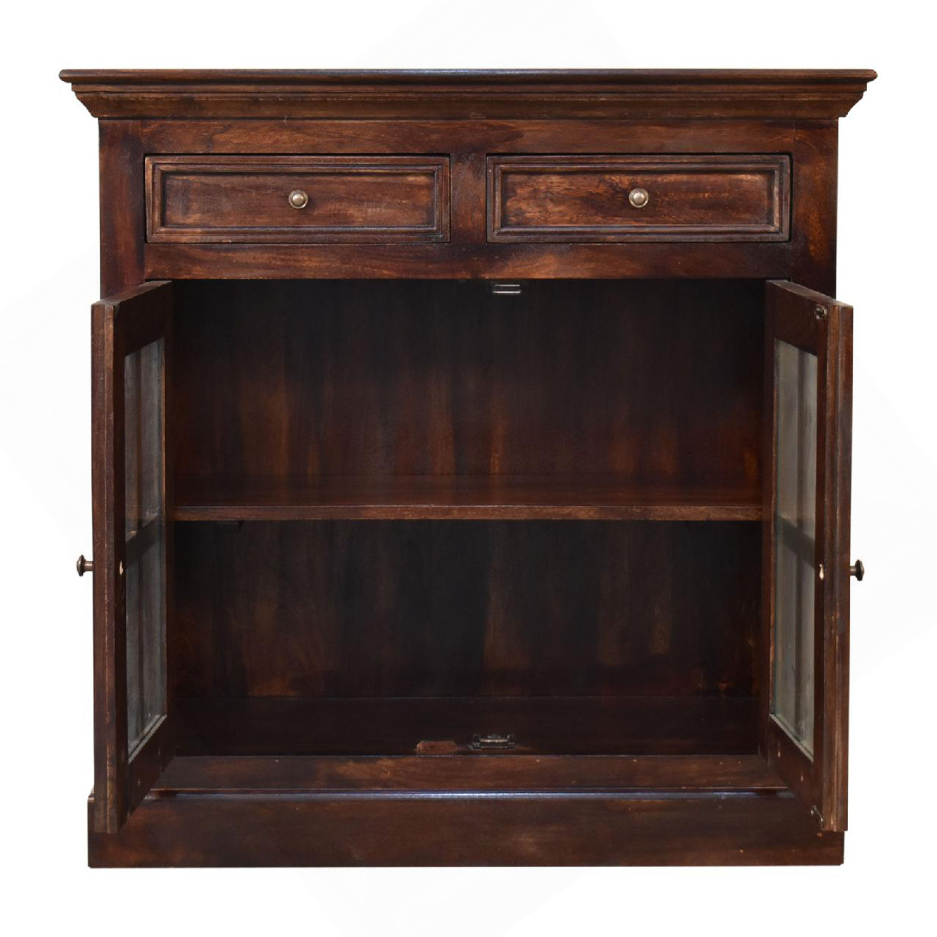 Latitude Run® Wood Cabinet With Glazed Doors, 2-Drawers, 2-Shelves ...