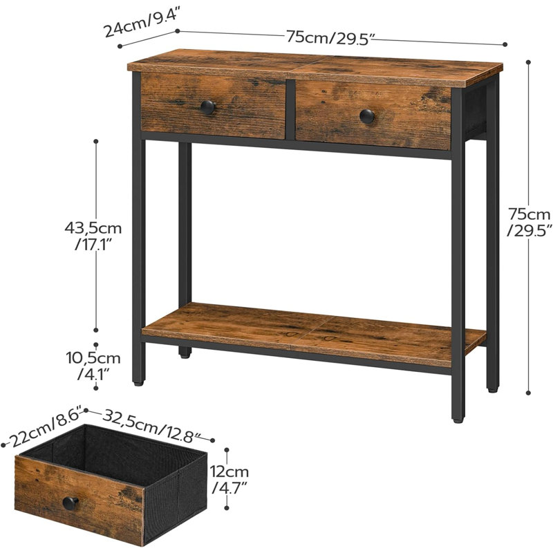 17 Stories 29.5" Narrow Console Table With 2 Fabric Drawers, Small ...