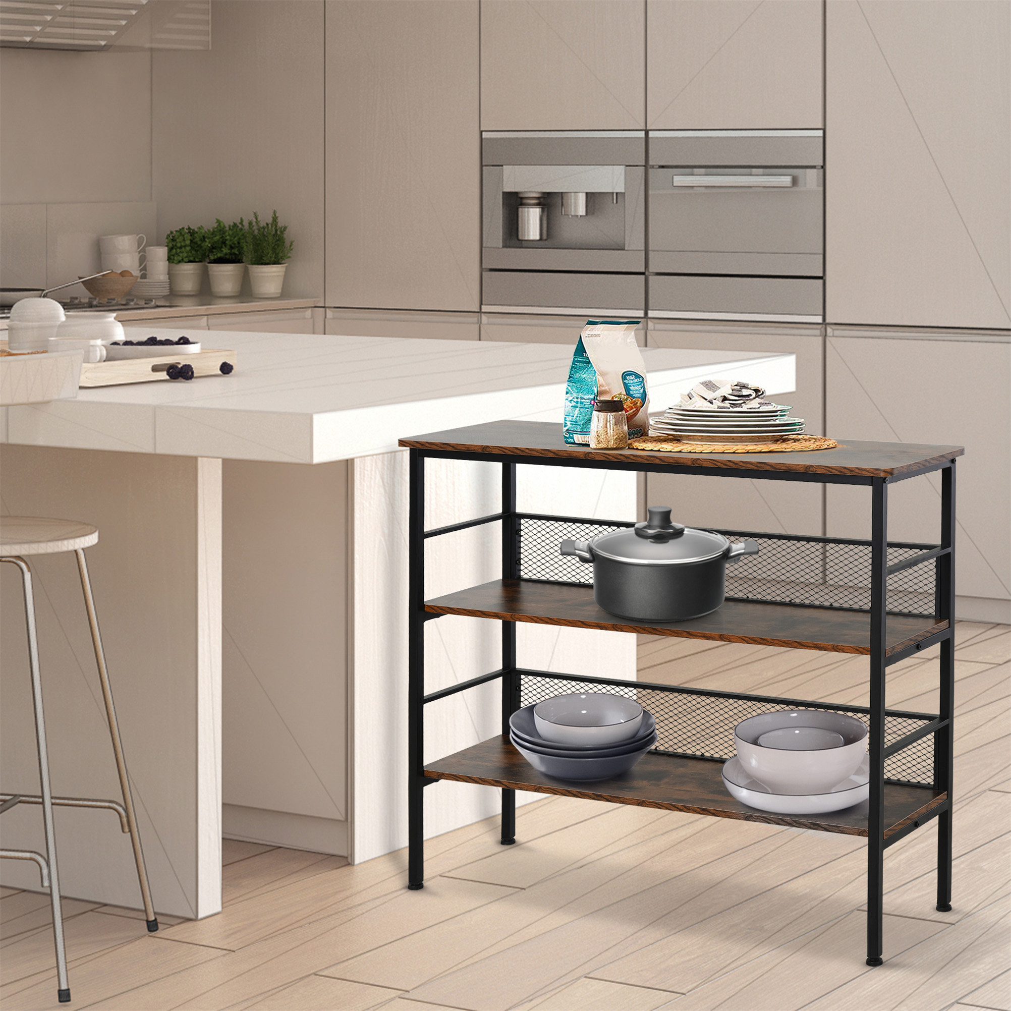 17 Stories 3-Tier Console Table Industrial Style Storage Metal Wooden ...