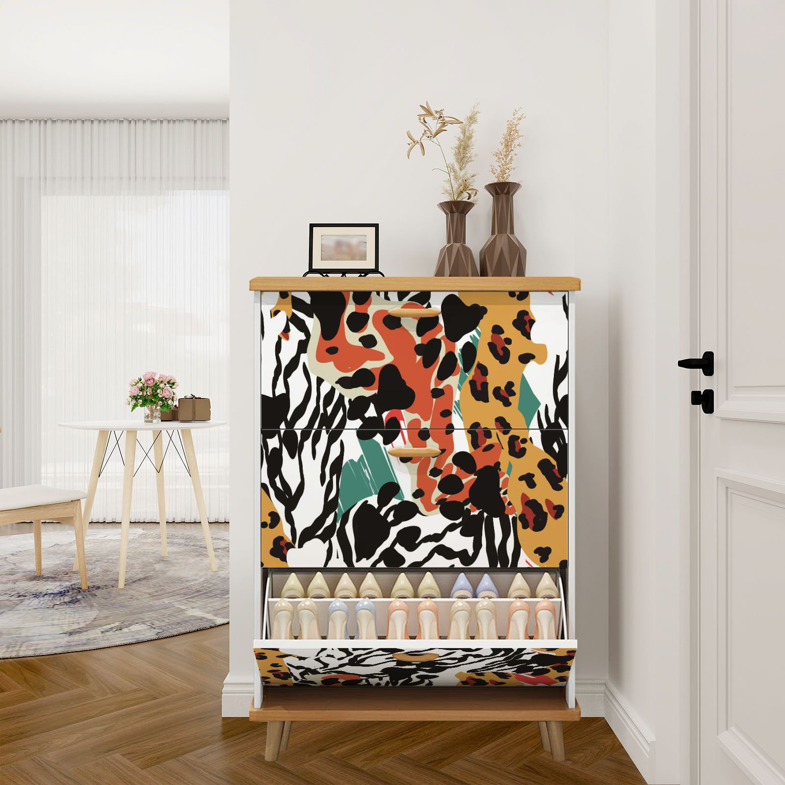 PeeNoke Shoe Storage Cabinet with 3 Flip Drawers for Tribal Zebra Spot ...