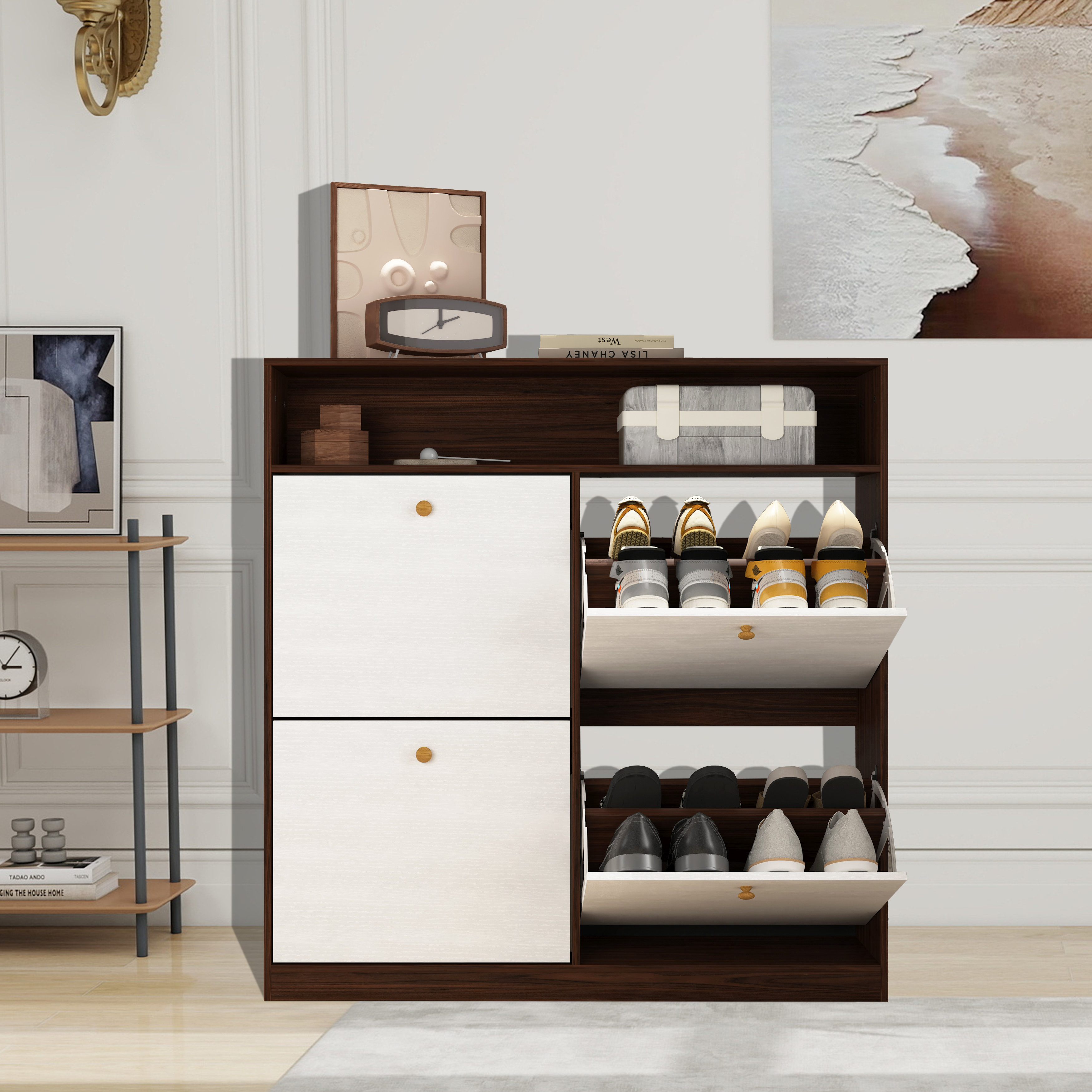 Latitude Run® Stylish Shoe Storage Cabinet With 4 Flip Drawers For ...