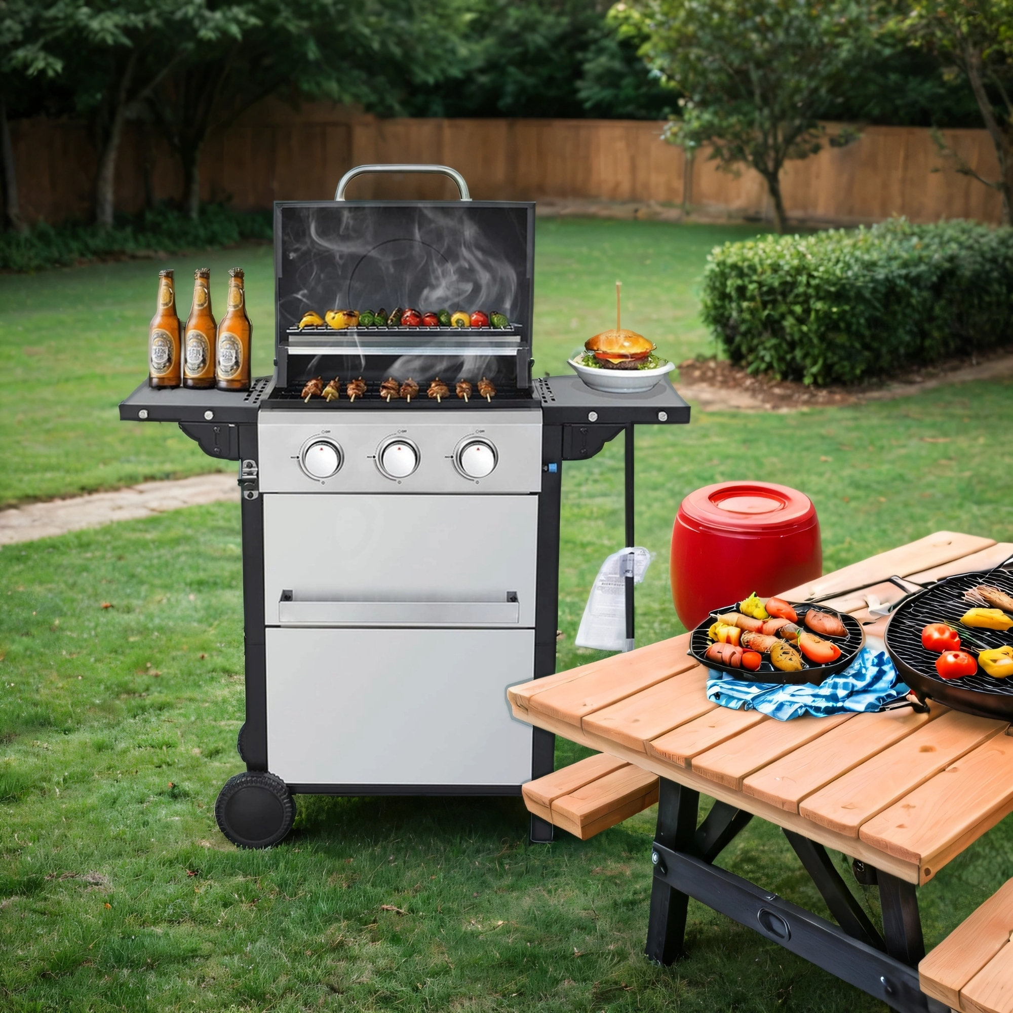 afoxsos 3 Burner 25,650 Btu Propane Gas Bbq Grill With Enamel Grates ...
