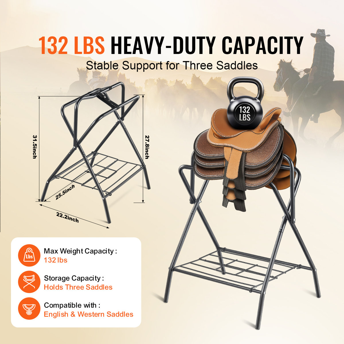 Rebrilliant Folding Saddle Rack Portable Freestanding Horse Saddle ...