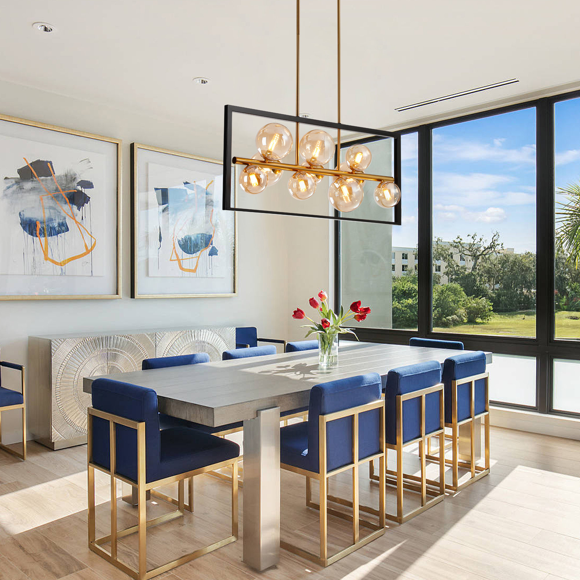 Everly Quinn 10 - Light Kitchen Island Bulb Pendant Glasgrow Square ...