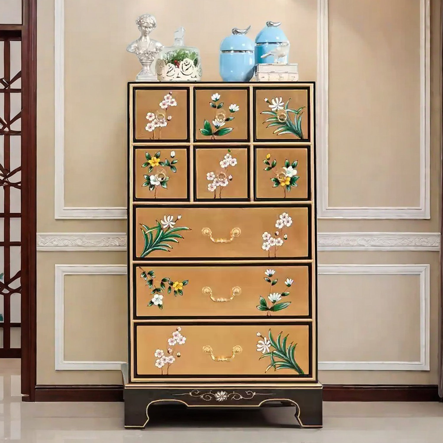 Vivid Space Creation Hand-Painted 9-Drawer Entryway Accent Chest ...