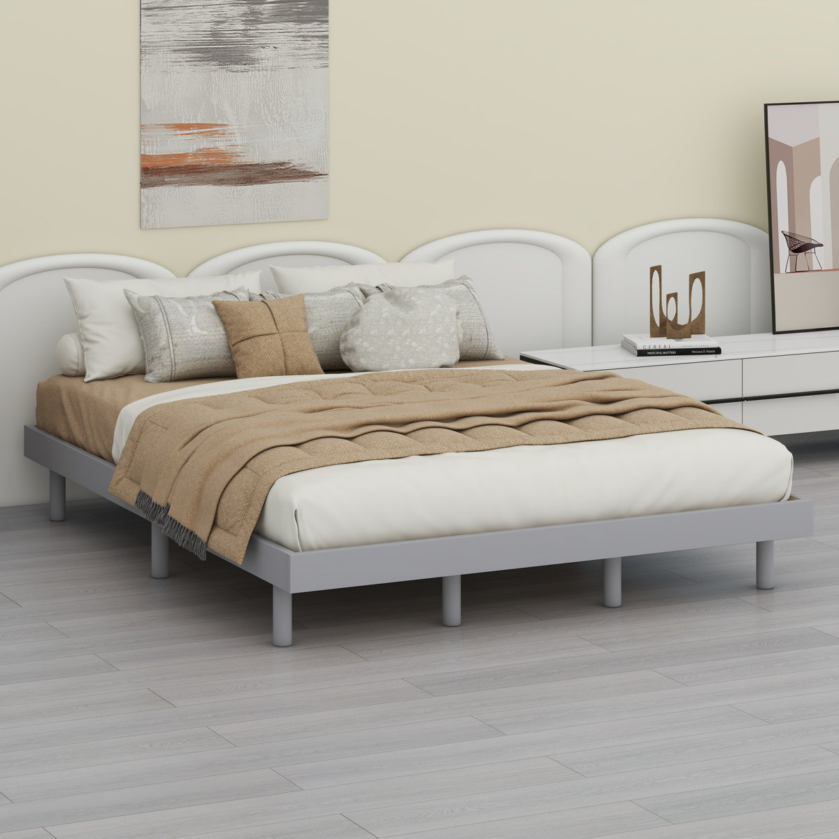 FURNITURE FACTORY OUTLET, LLC Modern Design Floating Platform Bed Frame ...