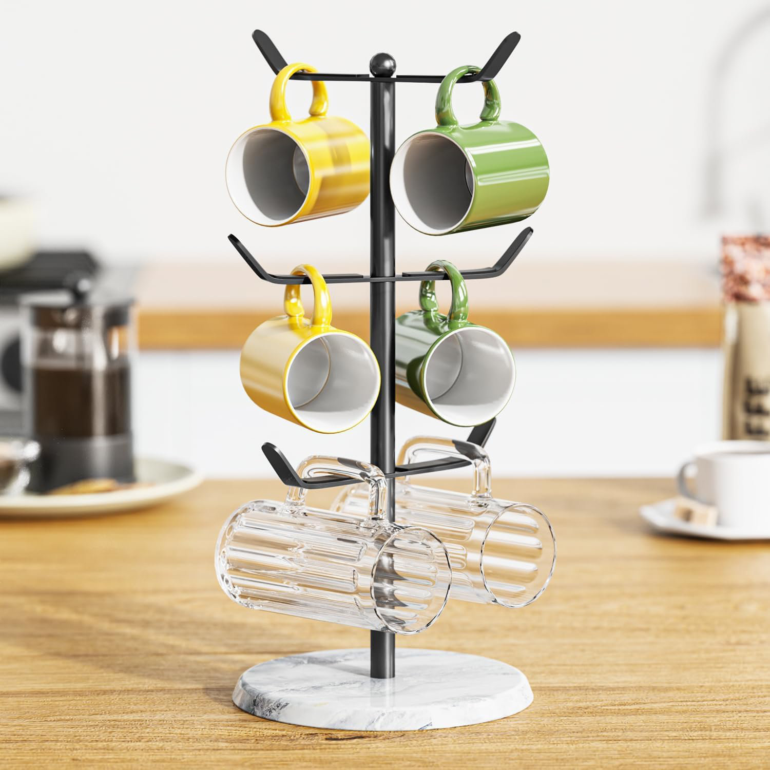 Latitude Run® Mug Holder With Marble Base : Cup Tree With 6 Hooks ...