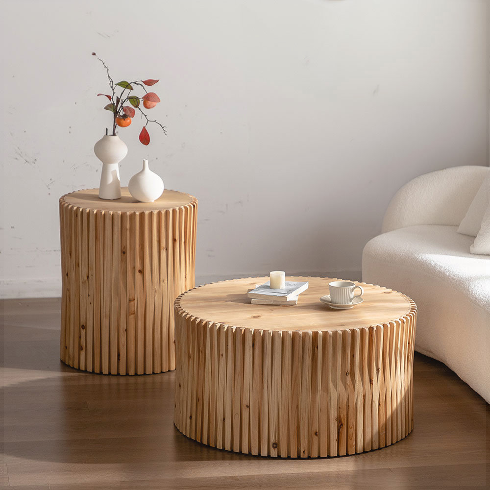Union Rustic Retro Fashion Style Cylindrical Coffee Table with Vertical ...