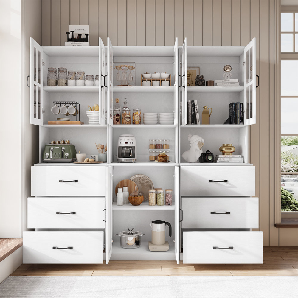 Latitude Run® 71" H X 71" W Kitchen Pantry With Bookcases, Glass Door ...