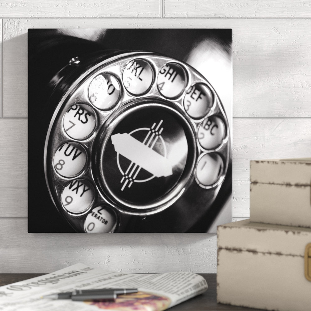 Ebern Designs Black And White Old Phone Dial - Print on Canvas ...