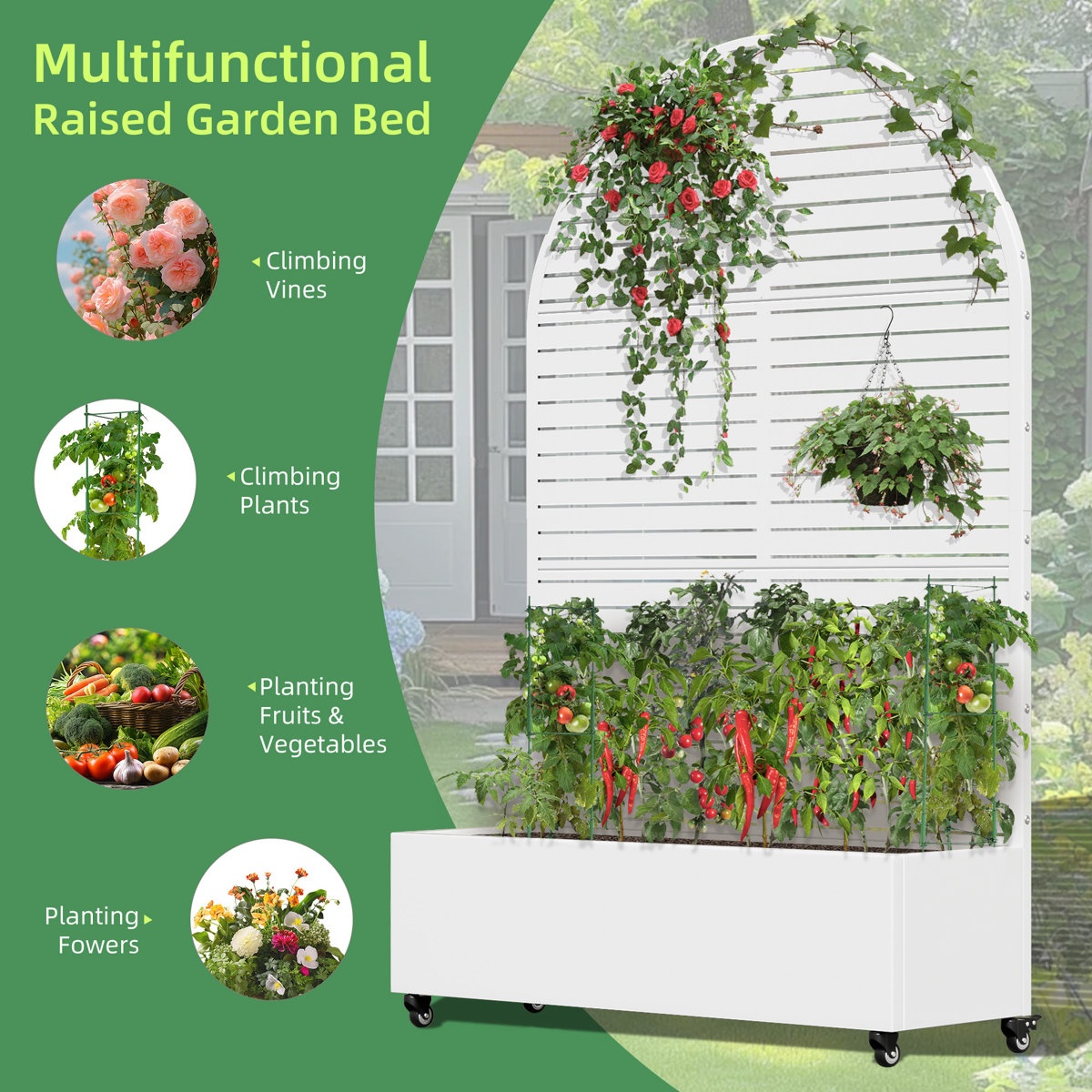 Latitude Run® Metal Planter Box privacy screen Garden Bed with Trellis ...