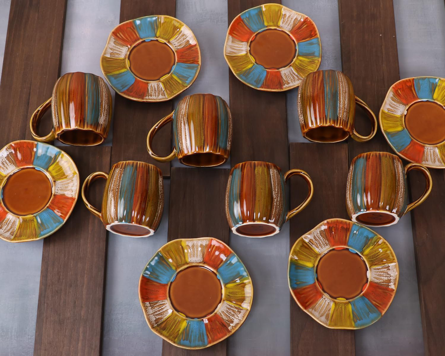 BOJUNTAN 12 Pieces Fine Porcelain Brone Glazed Hand-Drawn Tea Cups And ...