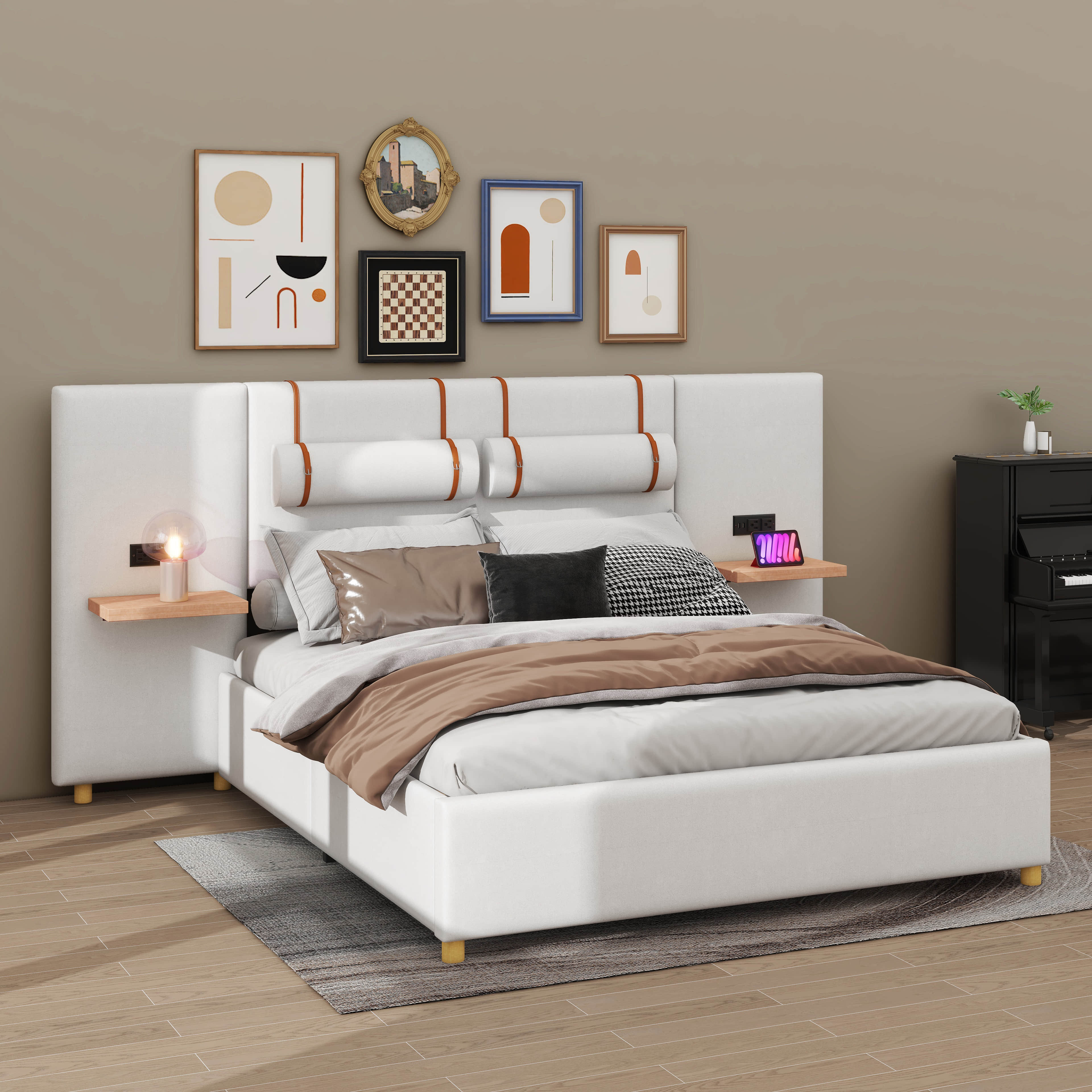 Latitude Run® Upholstered Platform Bed, Two Outlets And USB Charging ...