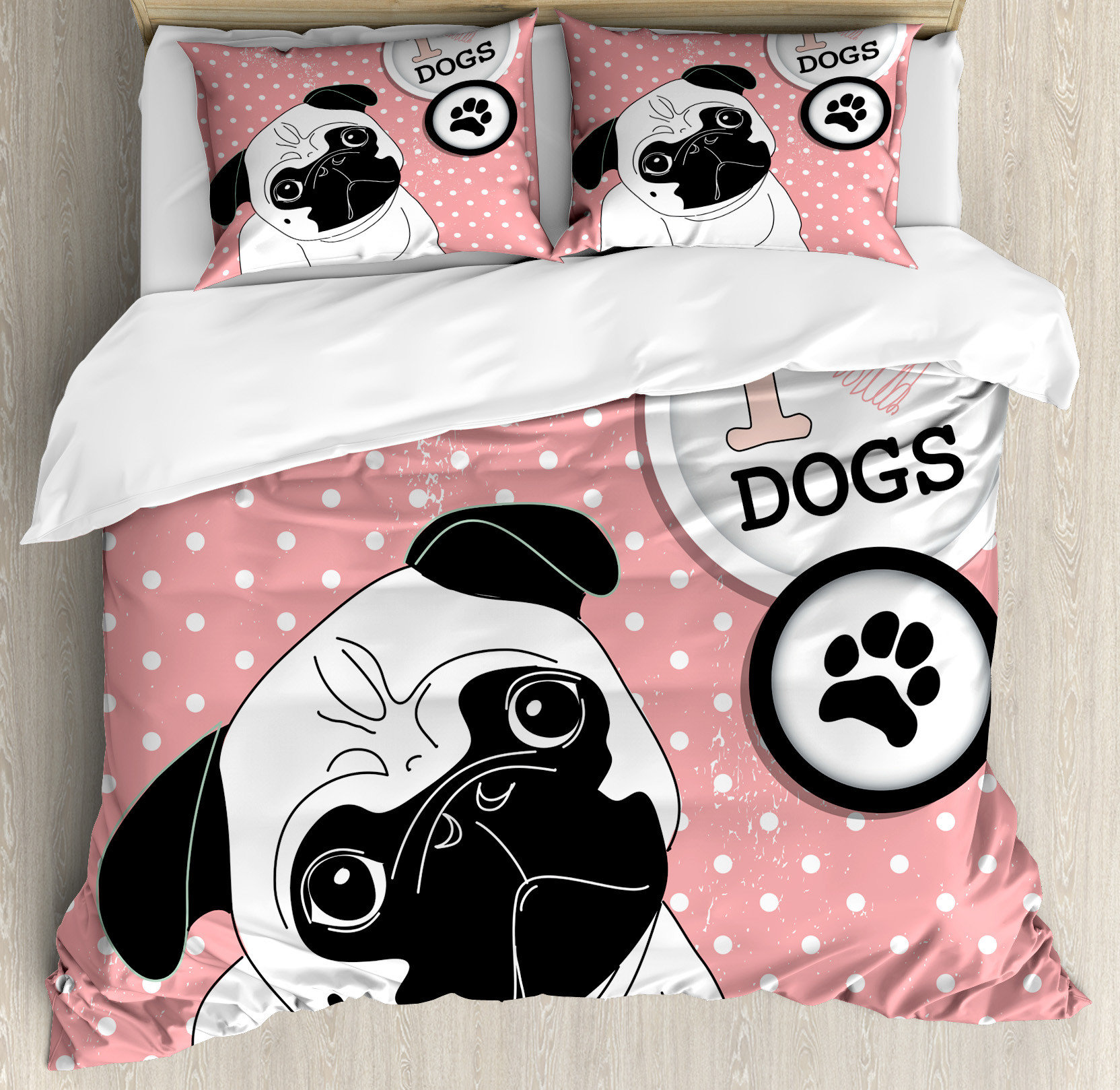 Ambesonne Pug Duvet Cover Set, I Love Dogs Paw Print Logo, Calking ...