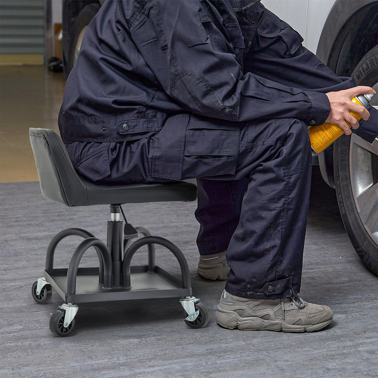 Inbox Zero Professional-Grade Adjustable Mechanic Stool With Tool Tray ...