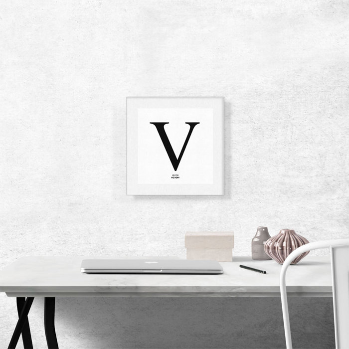 ARTCANVAS Modern Black And White Gray Serif Alphabet Letter V On Canvas ...