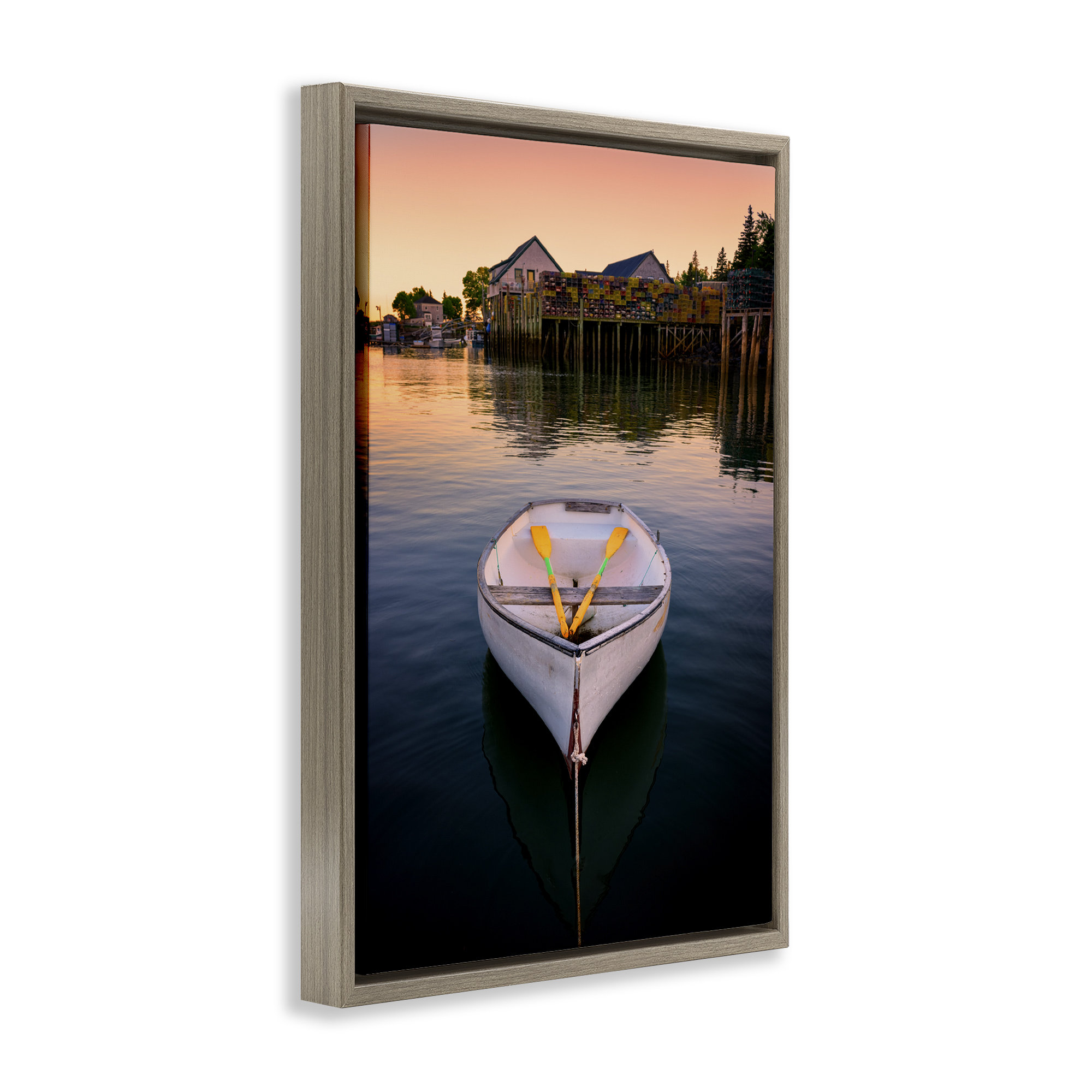 Breakwater Bay Docked Rowboat With Oars Framed Floater Canvas By Rick ...