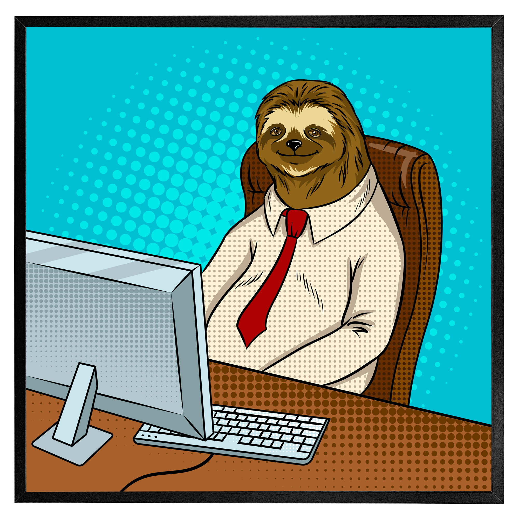 Happy Larry Monee Sloth Animal Office Worker Pop Art Retro - Single ...