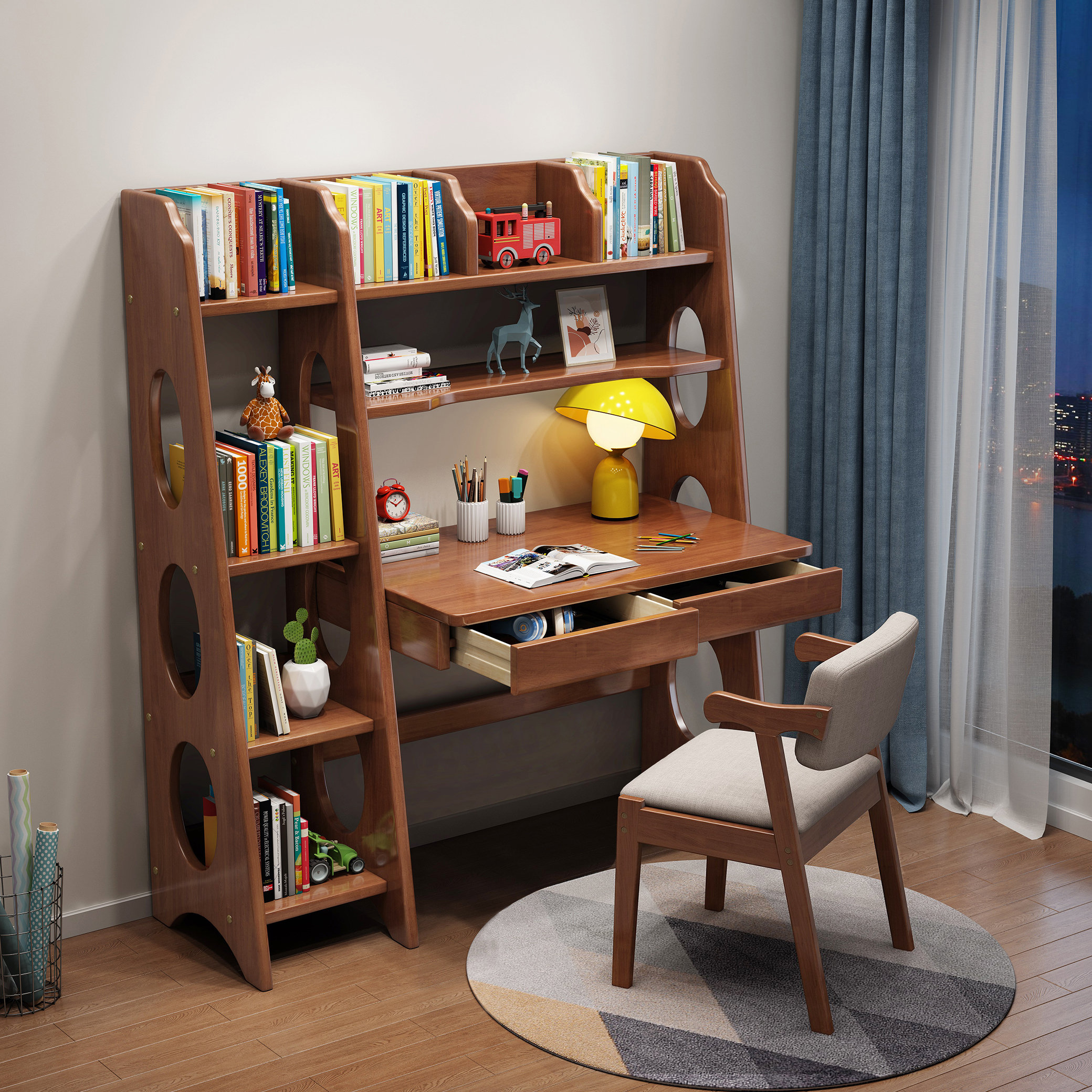 George Oliver Dushane Kids Writing Desk Computer Table with Bookshelf ...
