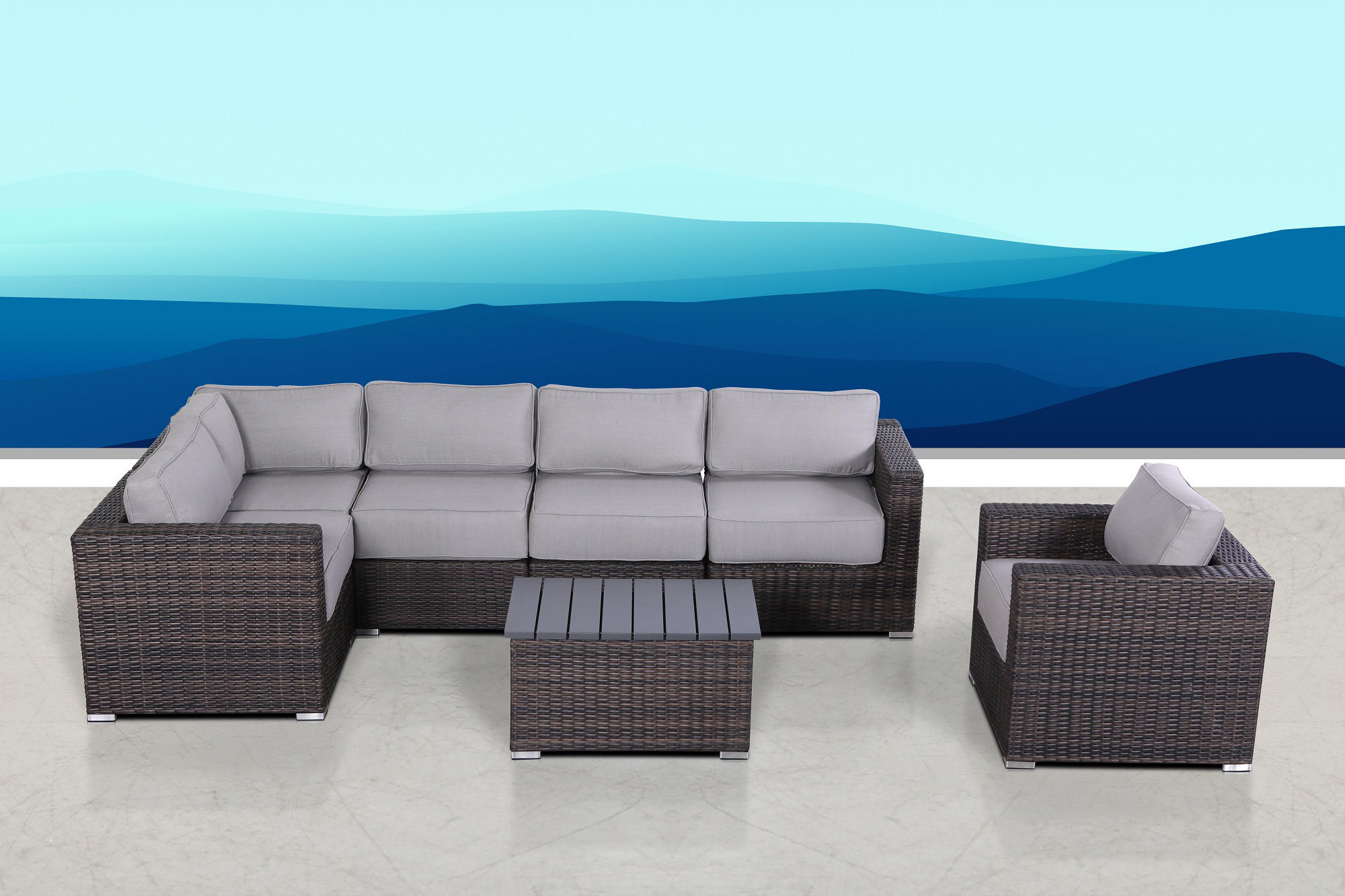 Latitude Run® Ensemble de conversation à 5 places en polyéthylène haute densité (PEHD) en osier ...