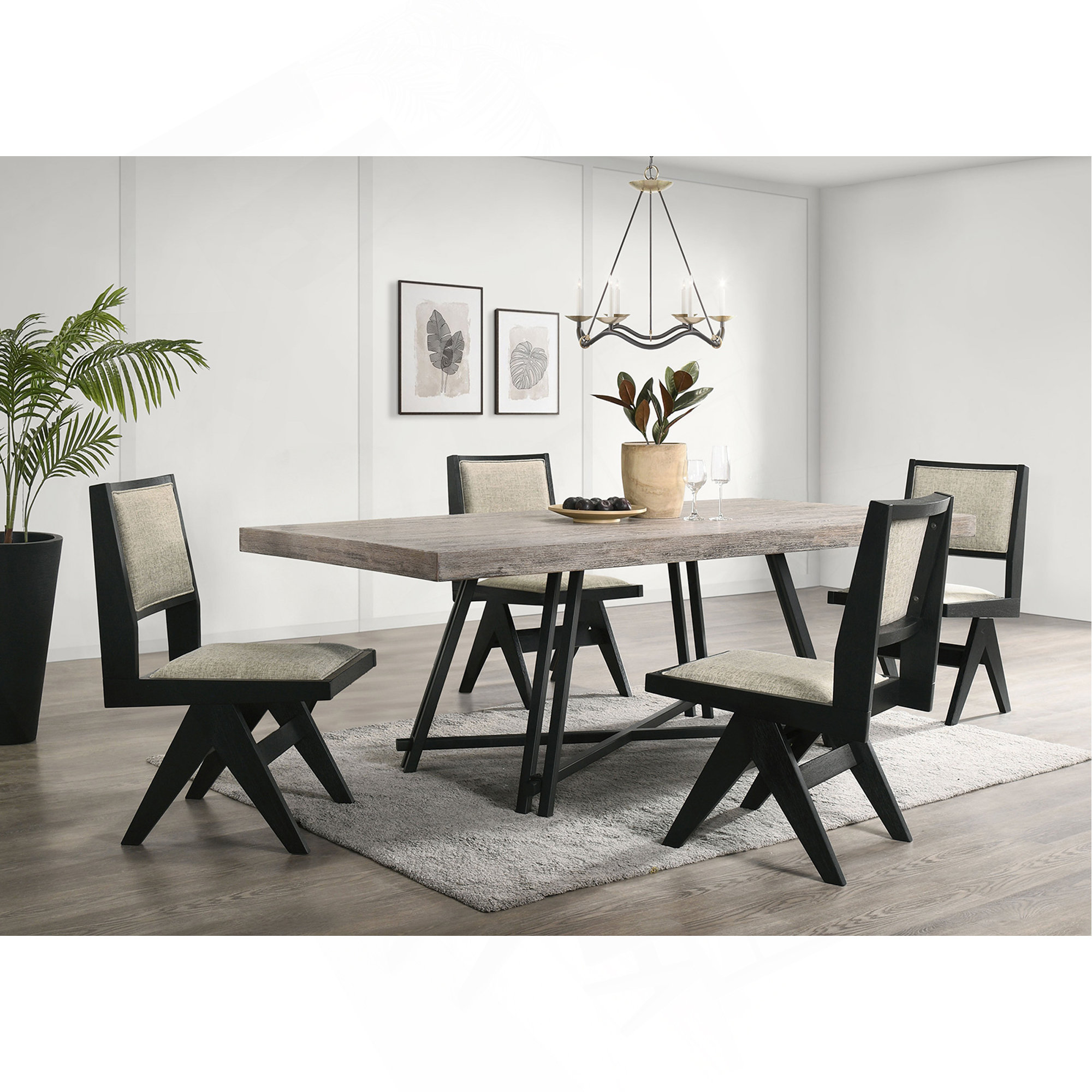 Corrigan Studio® Contemporary 5Pc Black Dining Set Rubber Wood Table W 4X Side Chairs Rectangle ...