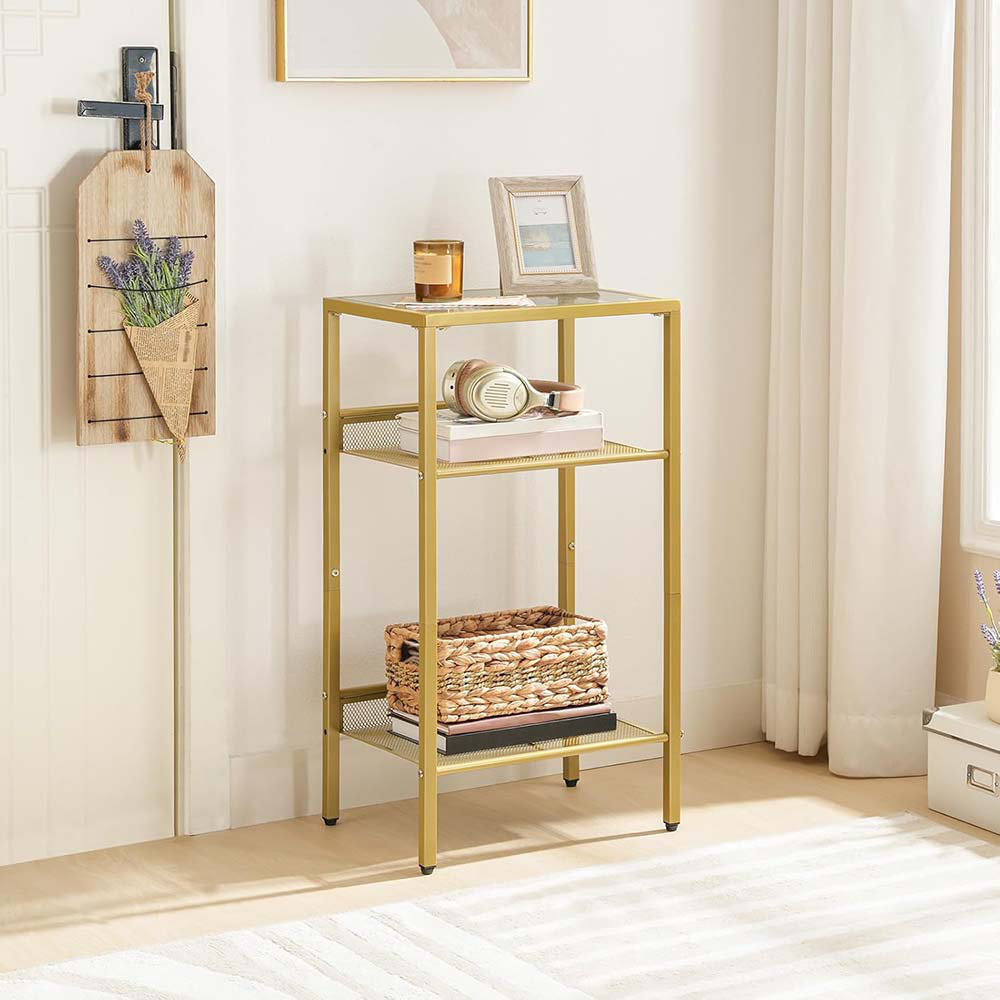 Mercer41 Gold Side Table, Tall Telephone End Table With Mesh Shelves, 3 ...