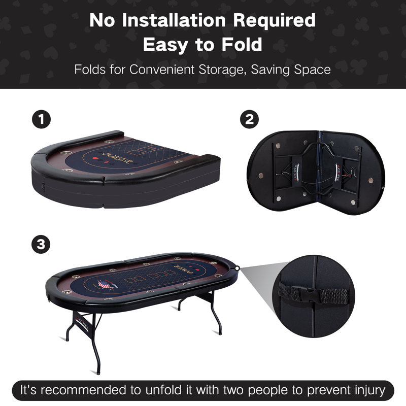 RayChee 86'' 10-Player Pine Poker Table Foldable, Folding Texas Holdem ...