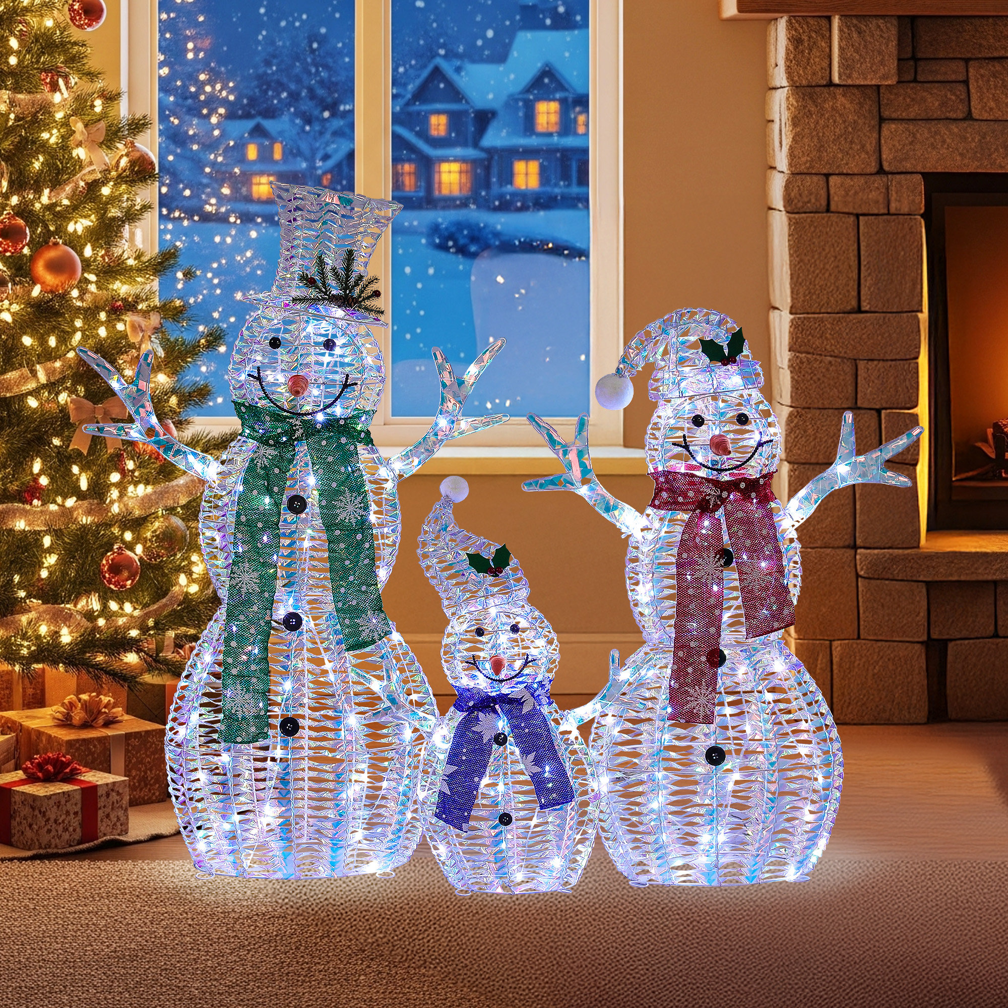 The Holiday Aisle® Iridescent Christmas Snowman Decorations, 3D Pre-Lit ...