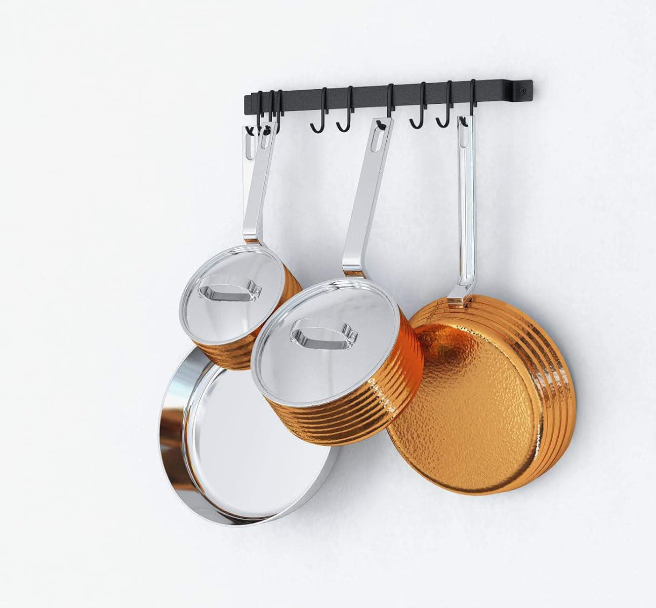 Prep & Savour Gourmet Kitchen Rail - Black Wall Mounted Wrought Iron ...