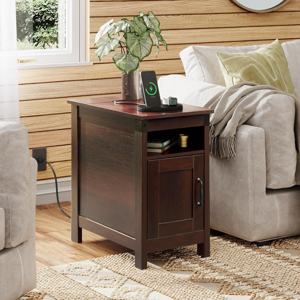 Lark Manor™ Narrow End Table with Charging Station, Narrow Side Table ...