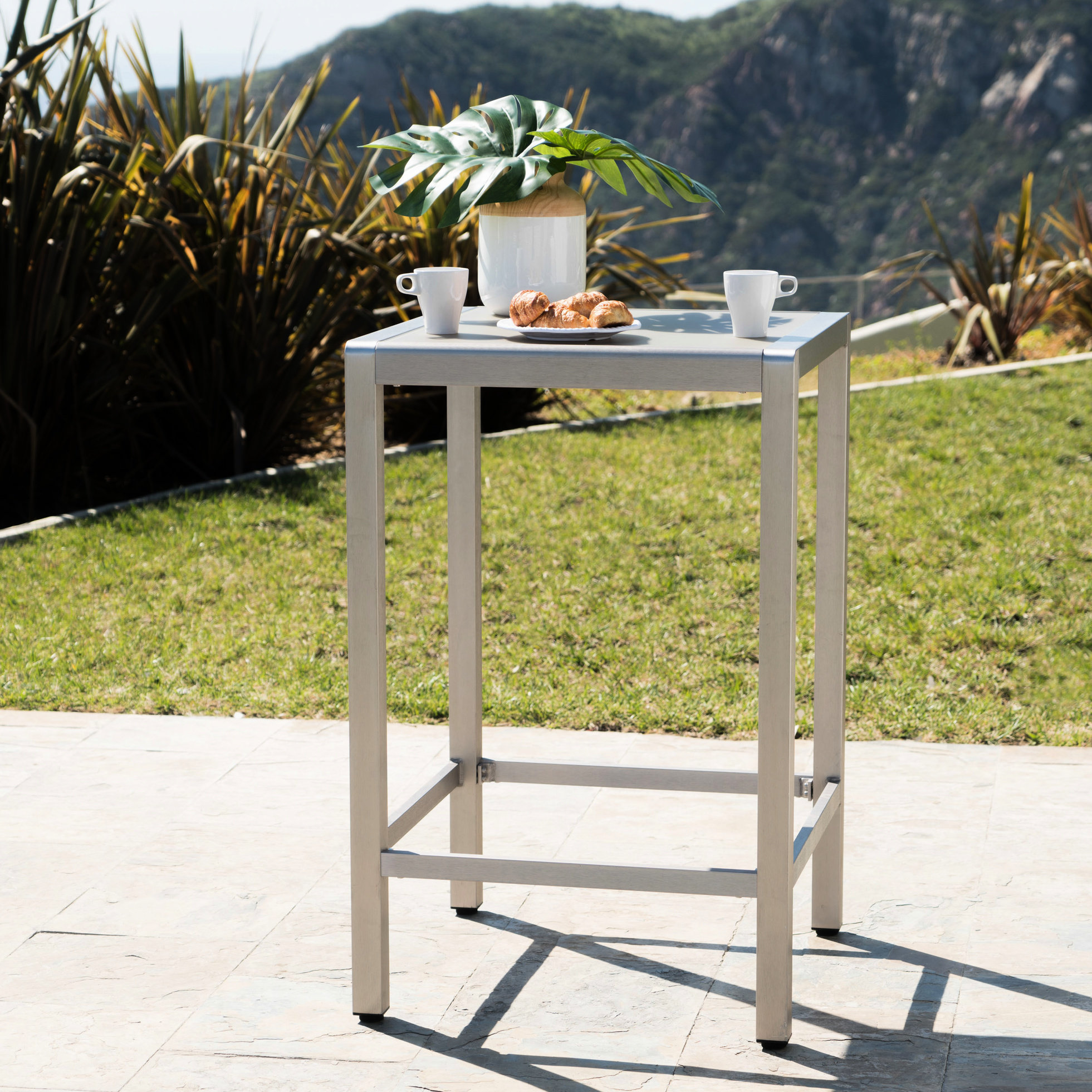 Latitude Run® Grey Outdoor Bar Table With Aluminium Frame And - Glass ...
