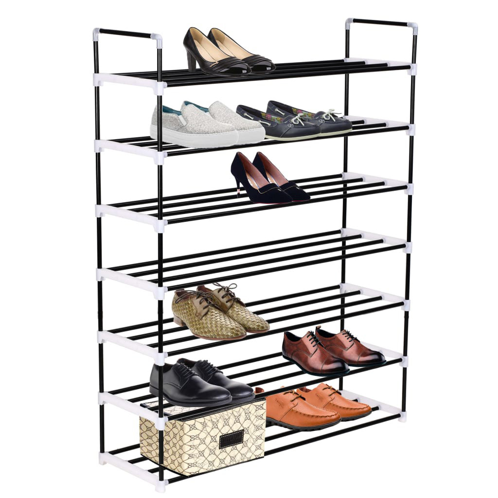 Rebrilliant Shoe Rack With 7 Shelves Metal And Plastic Black | Wayfair